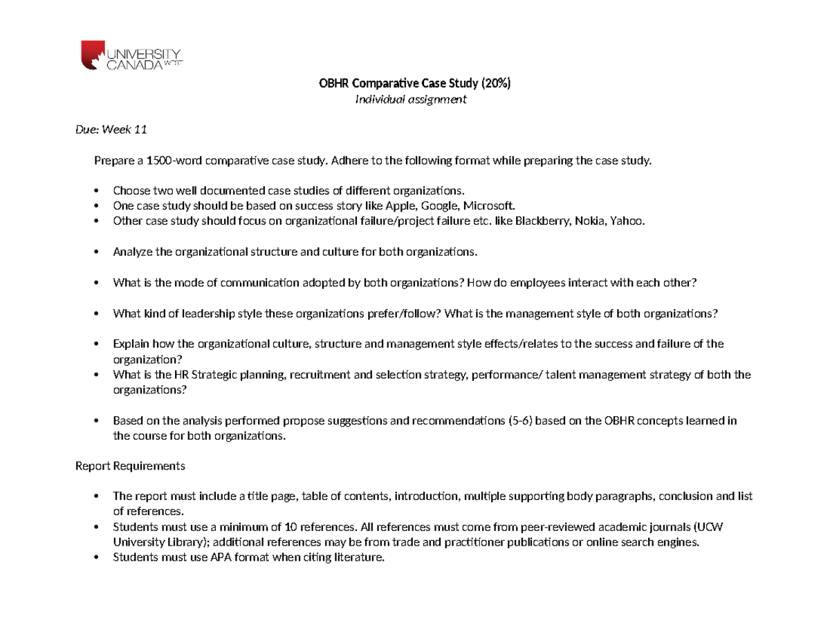OBHR Comparative Case Study Final - OBHR Comparative Case Study (20% ...