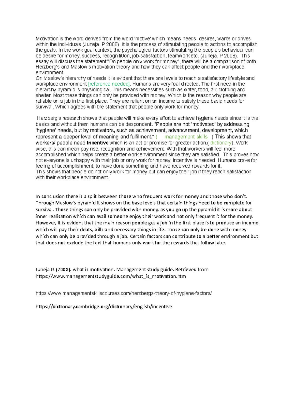 Motivation essay - Motivation is the word derived from the word ’motive ...