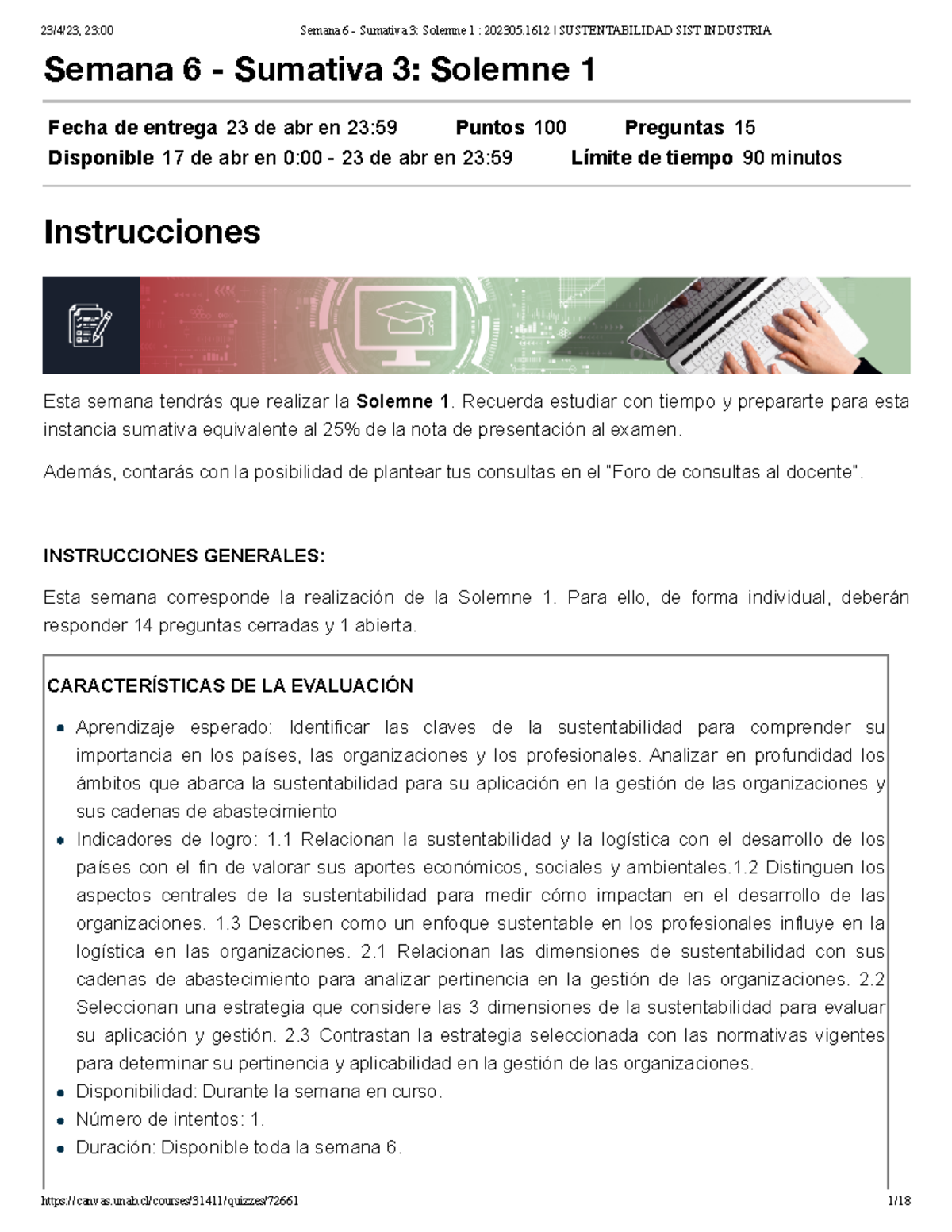 Semana 6 - Sumativa 3 Solemne 1 202305.1612 Sustentabilidad SIST Industria - Semana 6 - Sumativa ...