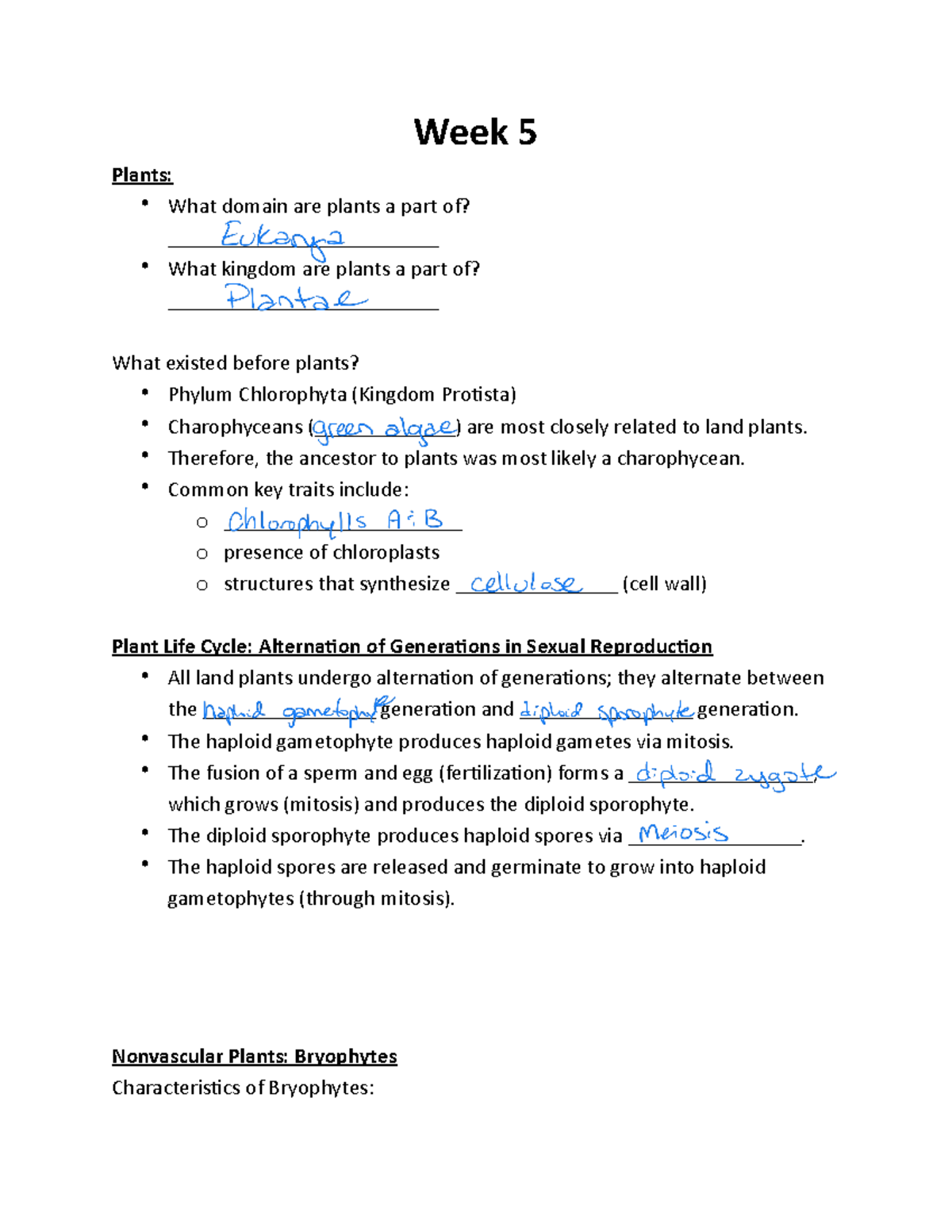 LL week 5 - Notes about the life cycle of plants and how they reproduce ...