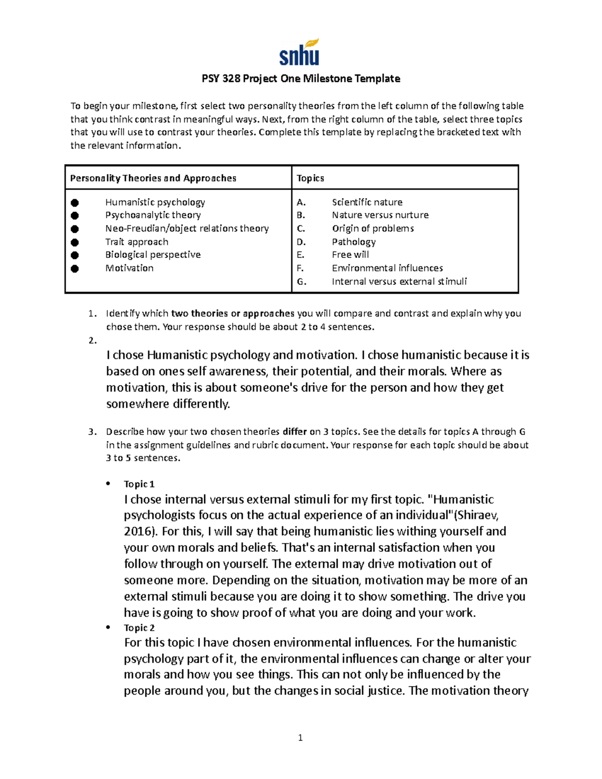 PSY 328 Project One Milestone - Next, from the right column of the ...