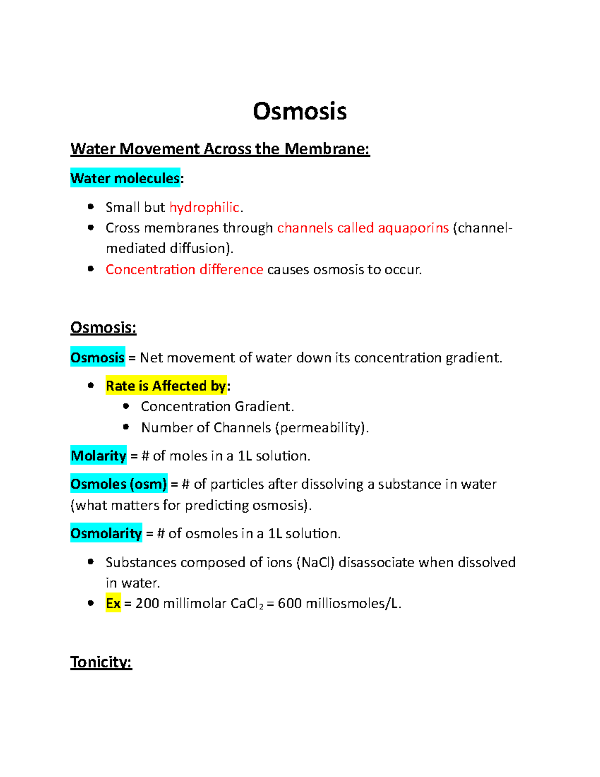 Physiology #3 Osmosis notes for my class - Osmosis Water Movement ...