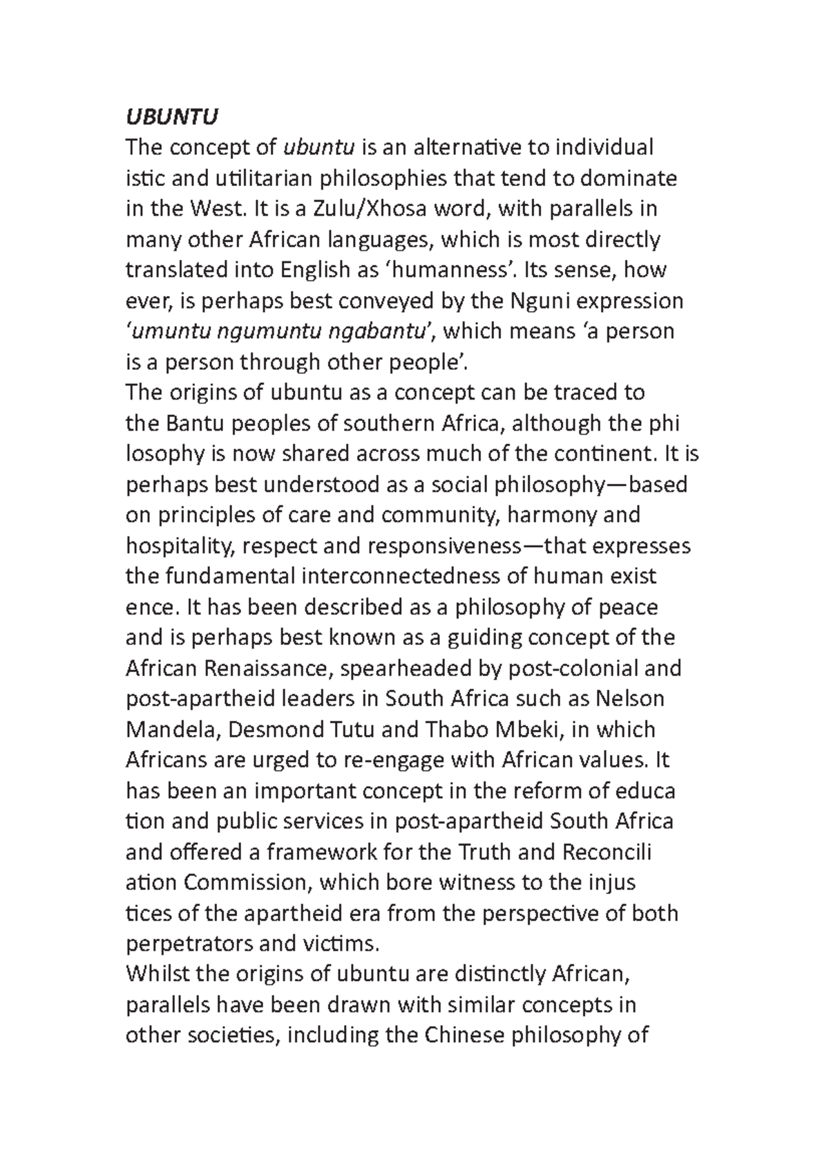 Assumptions and Implications - UBUNTU The concept of ubuntu is an ...