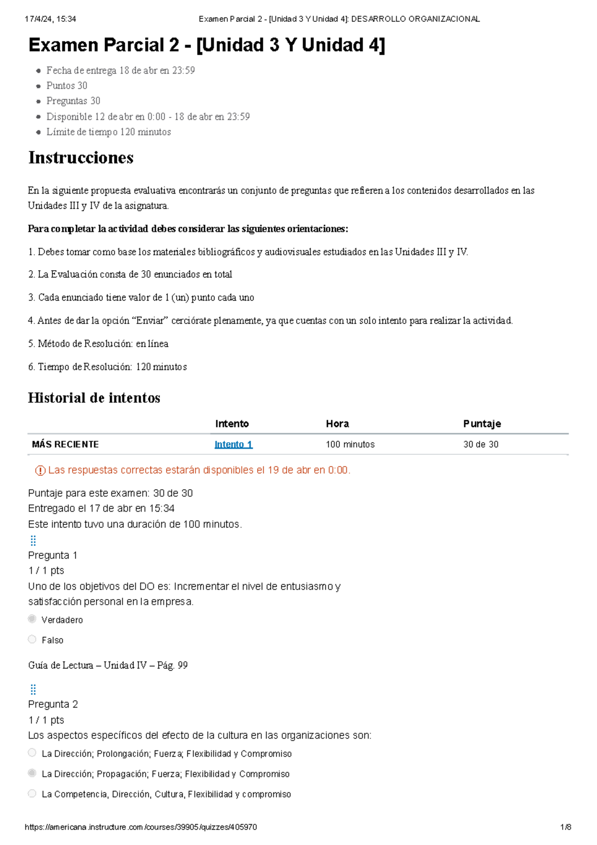 Examen Parcial 2 - [Unidad 3 Y Unidad 4] Desarrollo Organizacional - Examen Parcial 2 - [Unidad ...