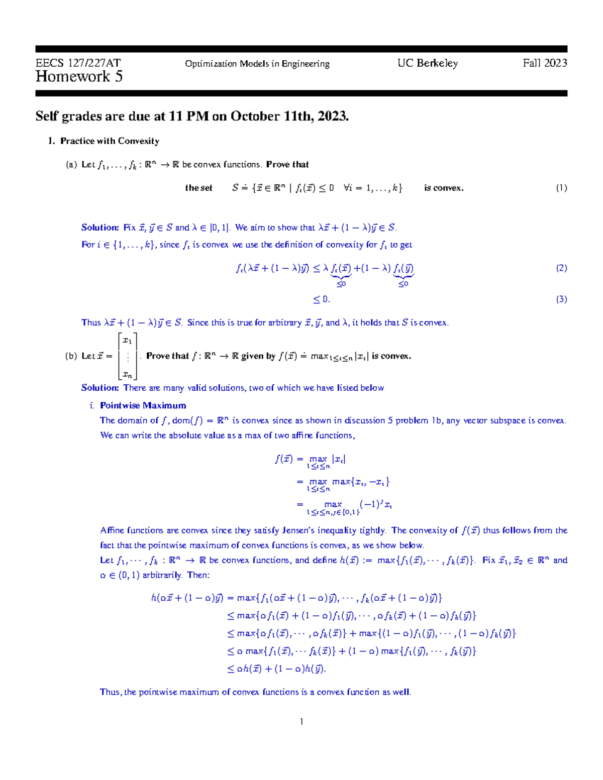 Hw05 Sol Hw Assignment Eecs 127227at Optimization Models In Engineering Uc Berkeley Fall