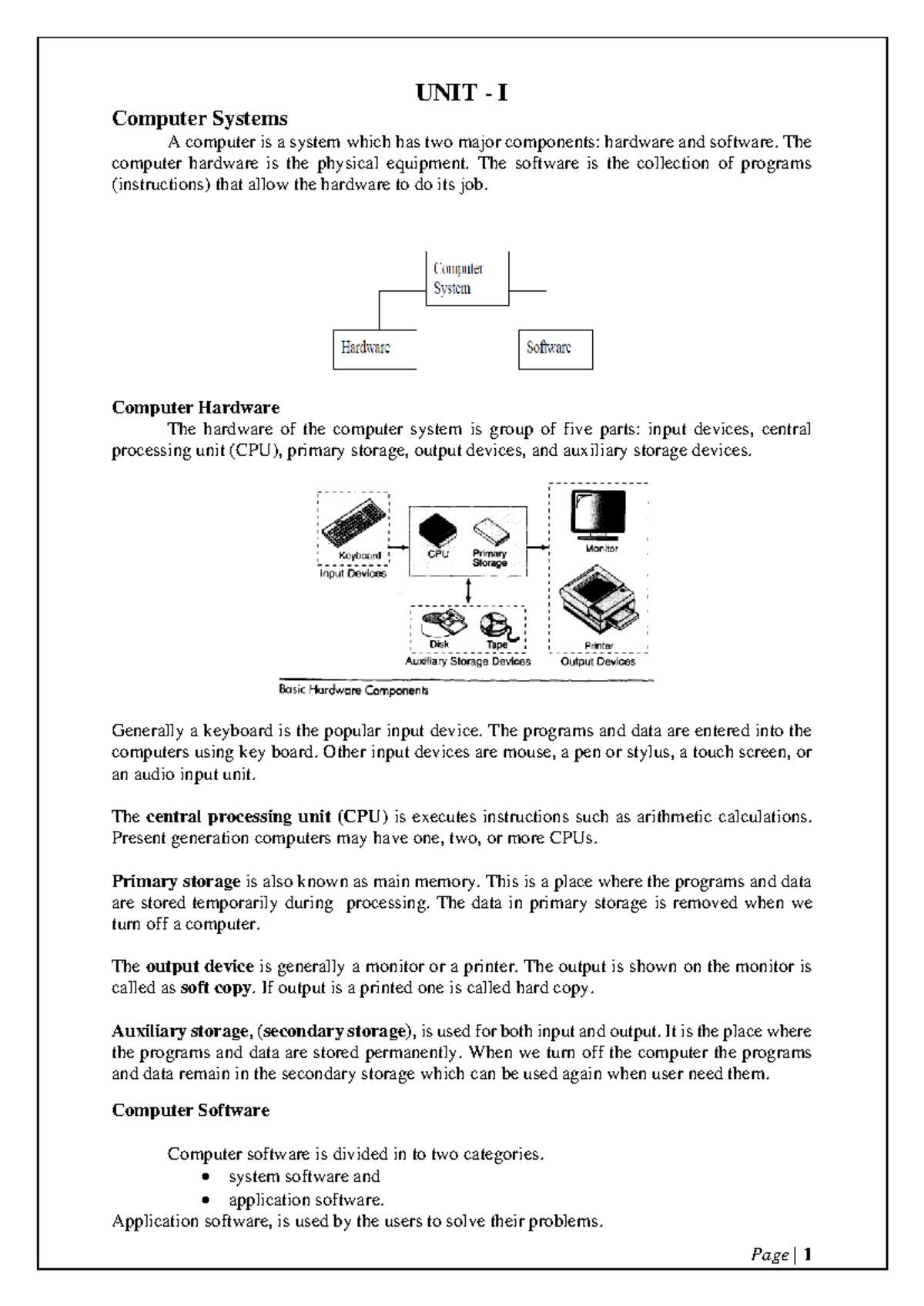 Pstc Notes All Units Unit I Computer Systems A Computer Is A System Which Has Two Major 