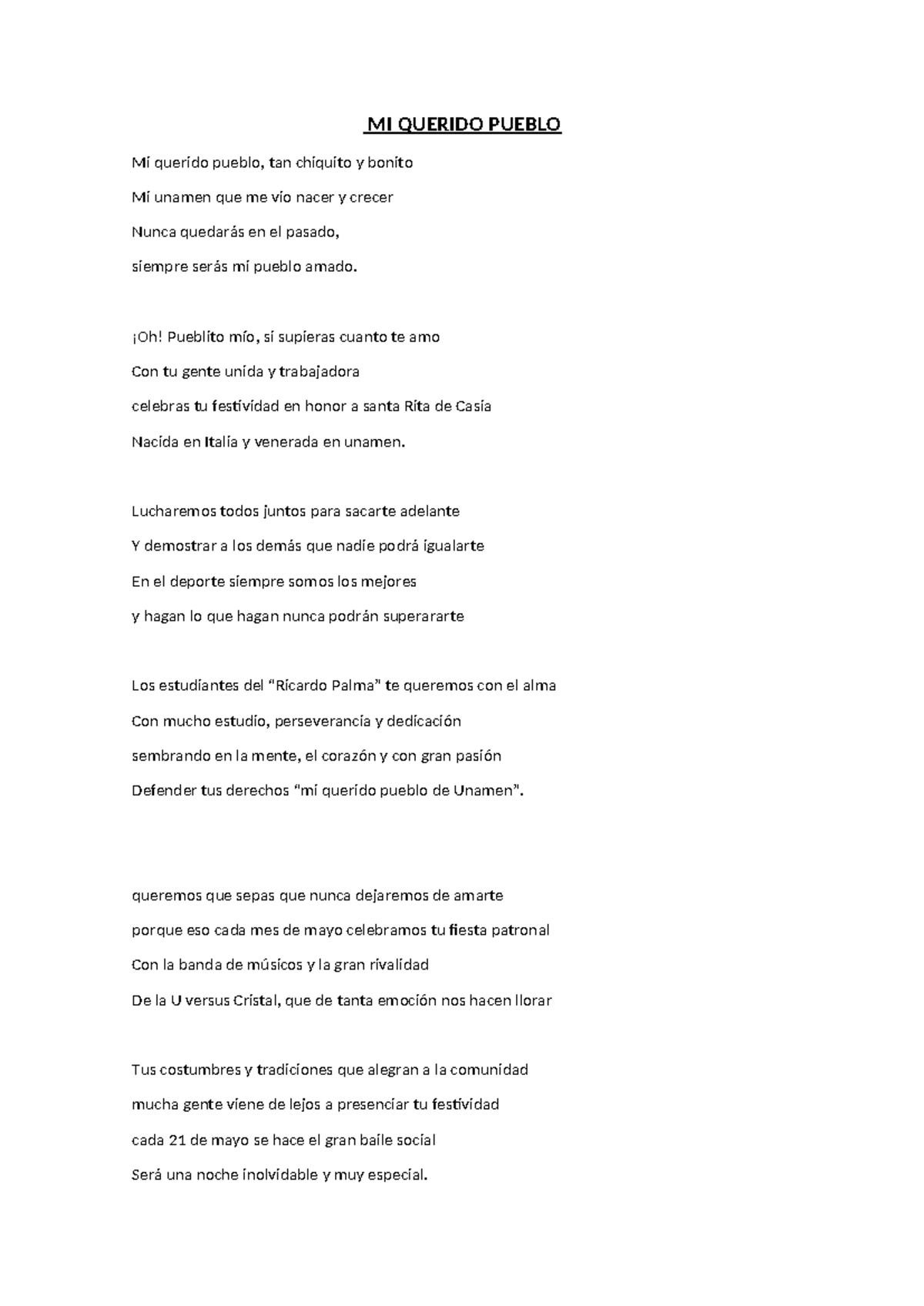 Poema MI Pueblo Querido - MI QUERIDO PUEBLO Mi querido pueblo, tan ...