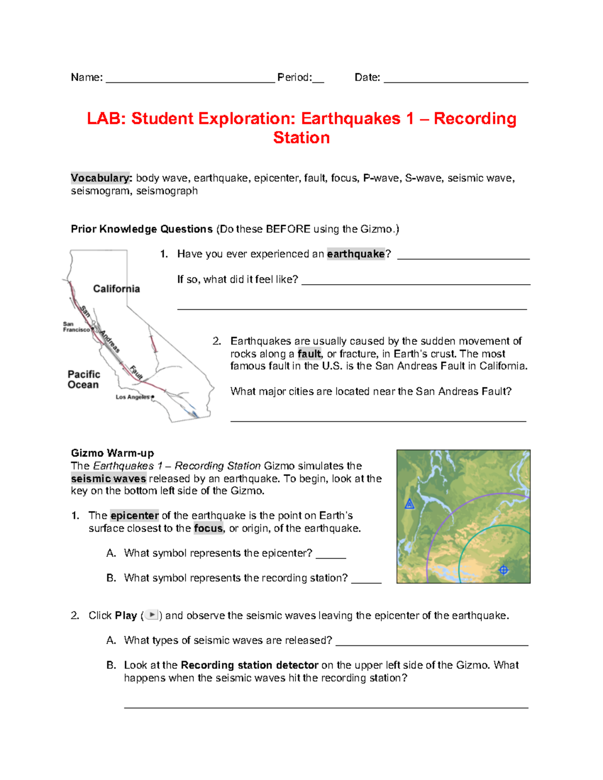 - Unit 5 Gizmos Lab Earthquakes 1 Recording Station Worksheet copy 3 ...