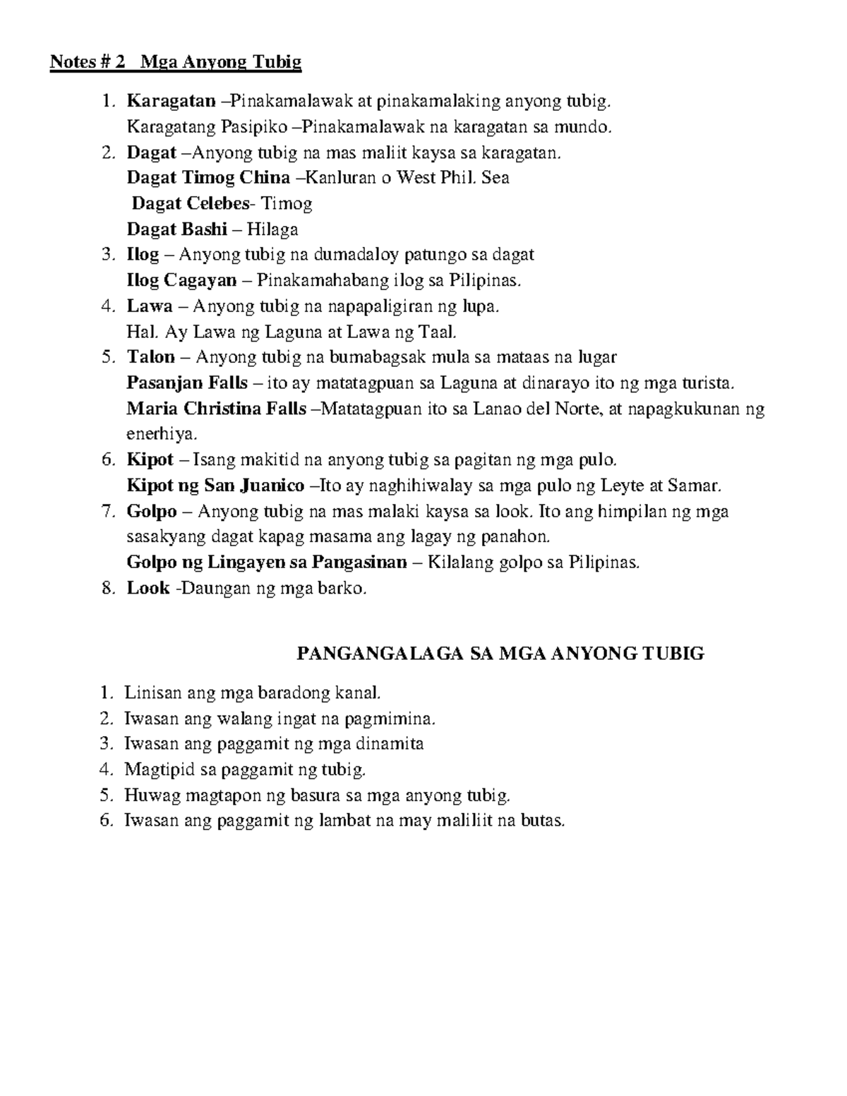 Sibika 2 Notes 2 Mga Anyong Tubig - Notes # 2 Mga Anyong Tubig ...