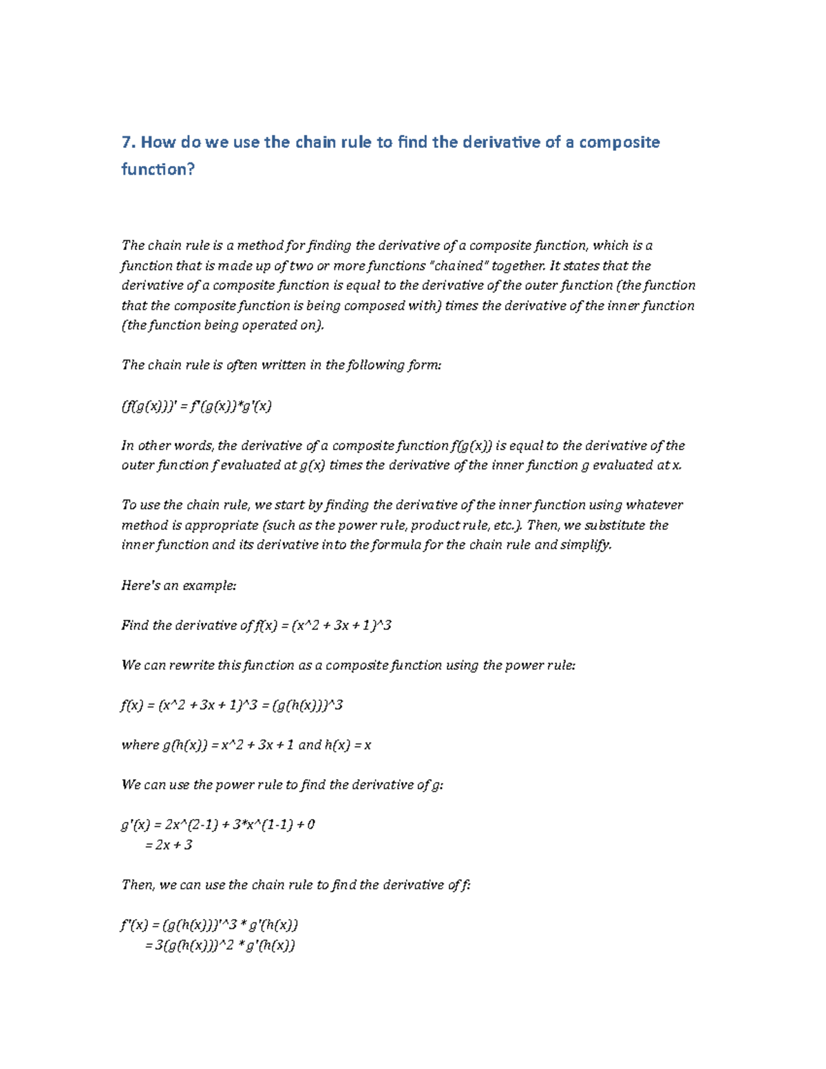 Calculusmathematics - 7. How do we use the chain rule to find the ...