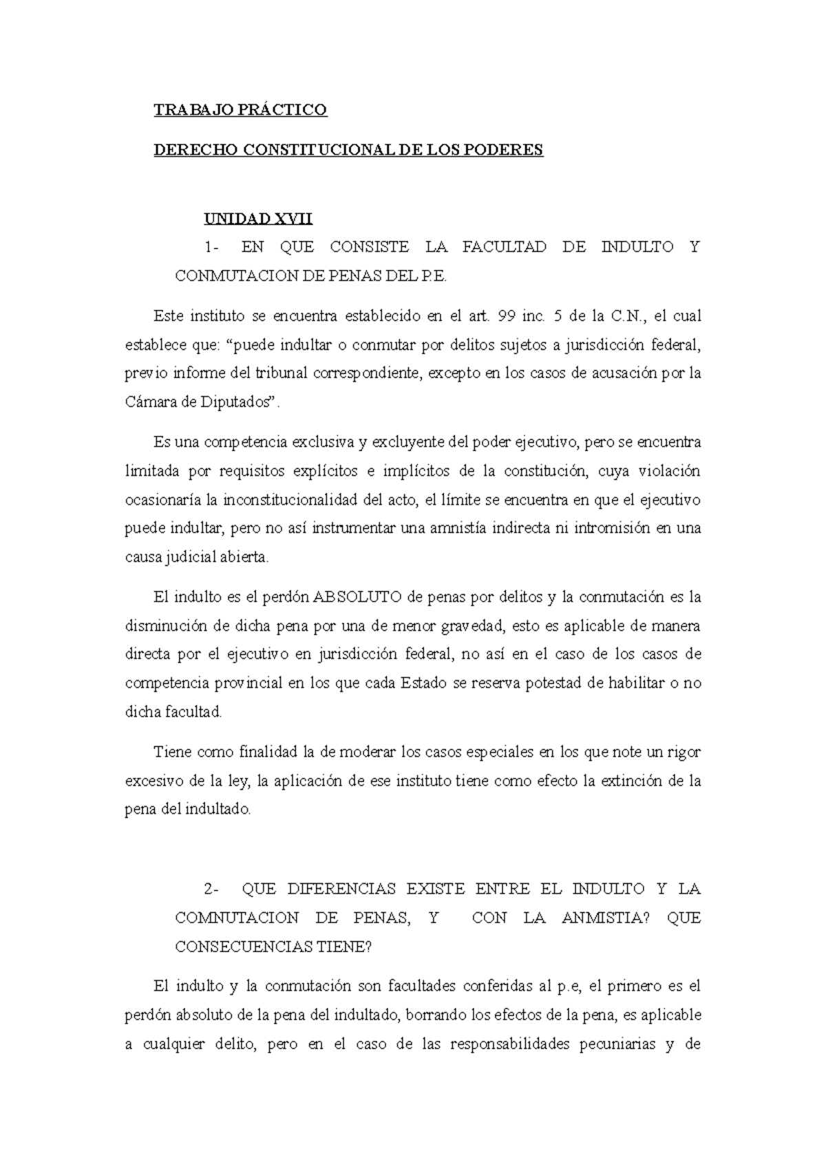 Trabajo Práctico Unidad XVII derecho constitucional de los poderes ...