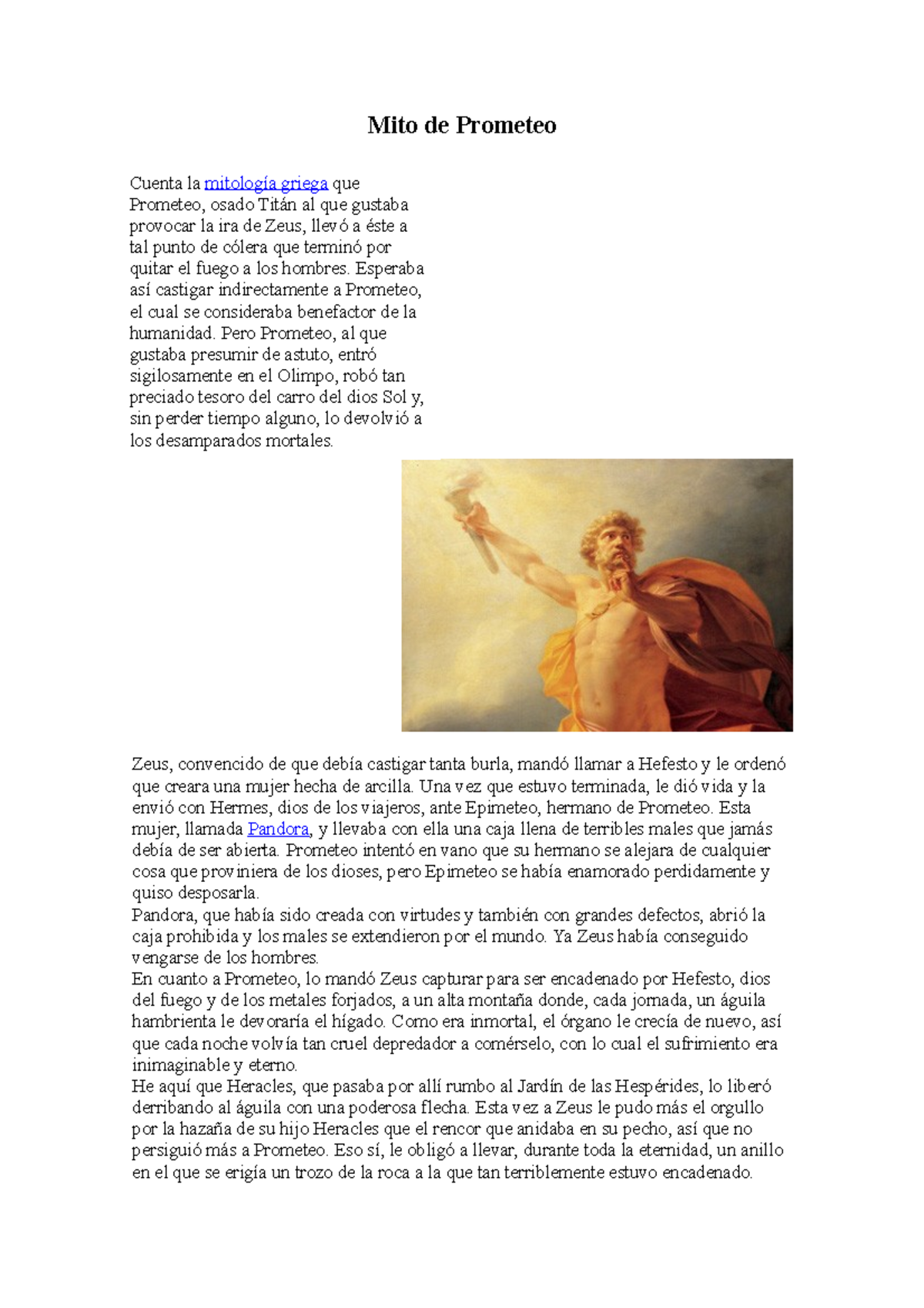 Mito de Prometeo - Mito de Prometeo Zeus, convencido de que debía castigar tanta burla, mandó ...