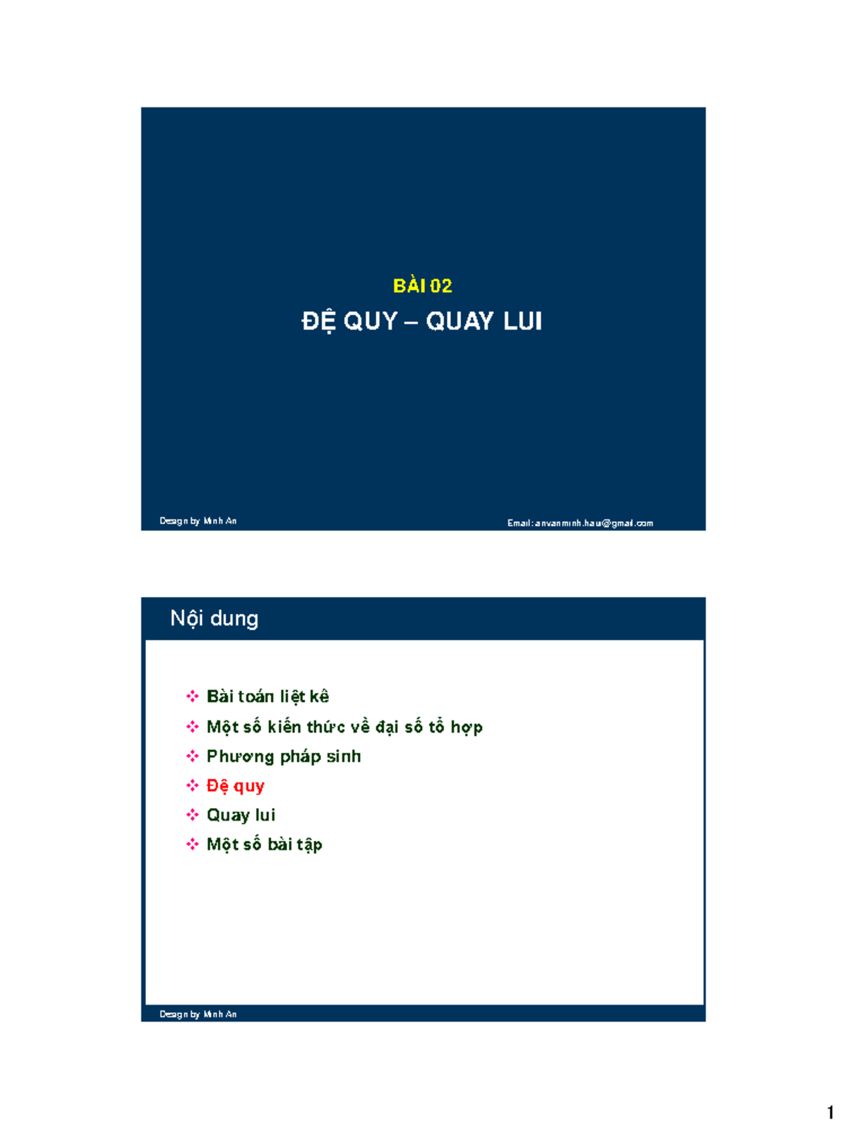 Lecture 02 Chien Luoc De quy Quay lui part02 - BÀI 02 ĐỆ QUY – QUAY LUI ...