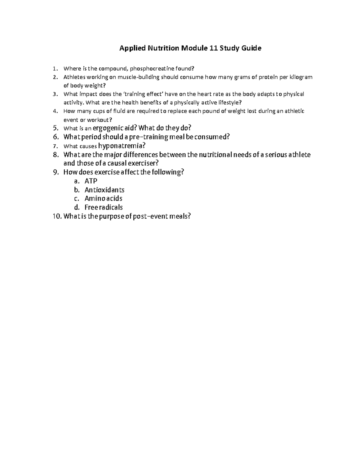 Module 11 Study Guide - Applied Nutrition Module 11 Study Guide Where ...