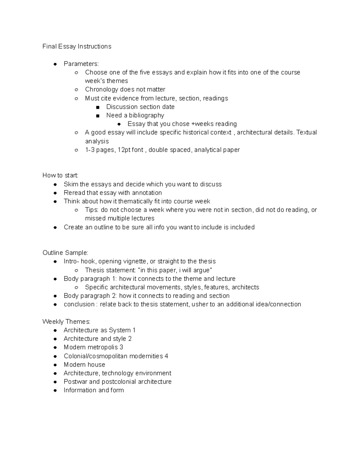 Final Exam instructions - Final Essay Instructions Parameters: Choose ...