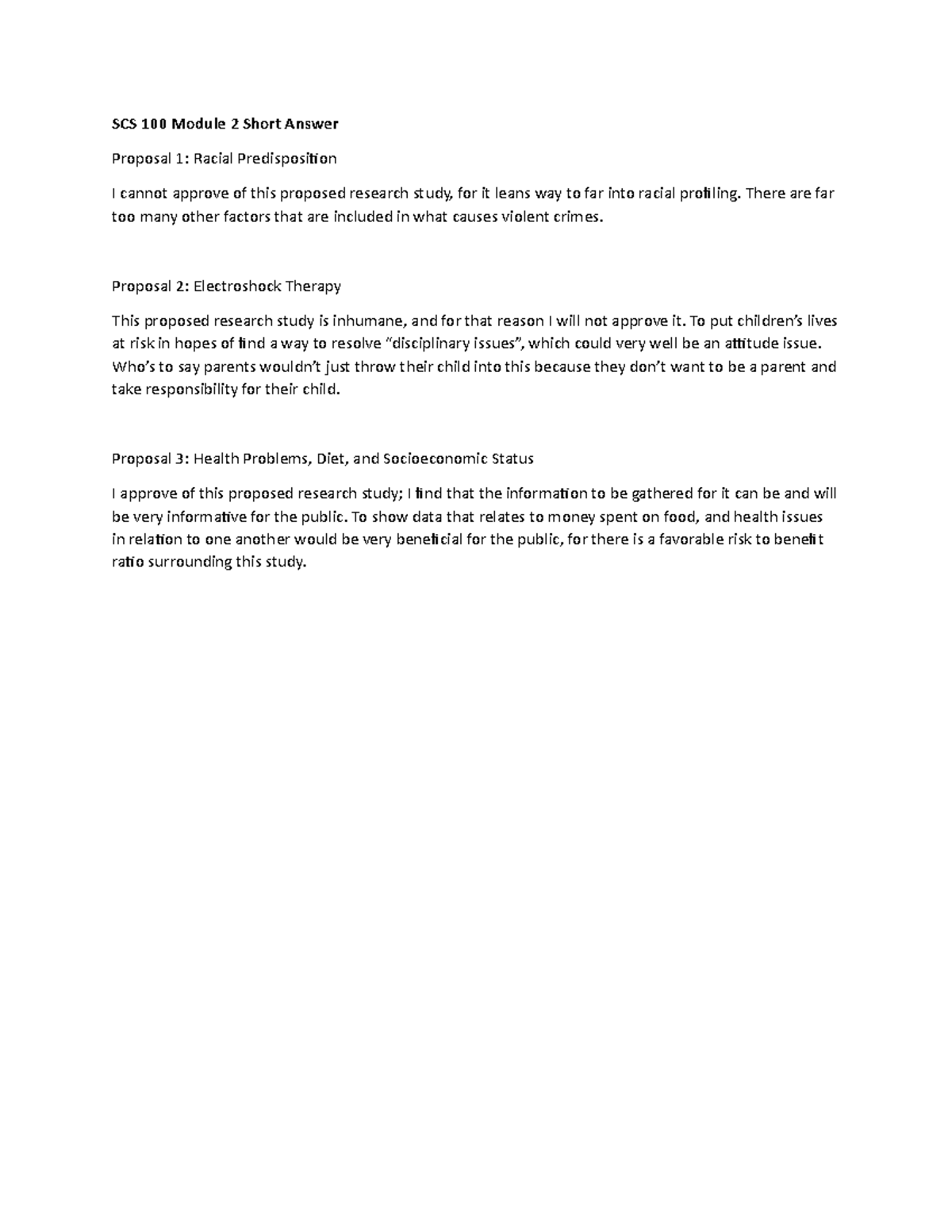 SCS 100 Module 2 Short Answer - SCS 100 Module 2 Short Answer Proposal ...