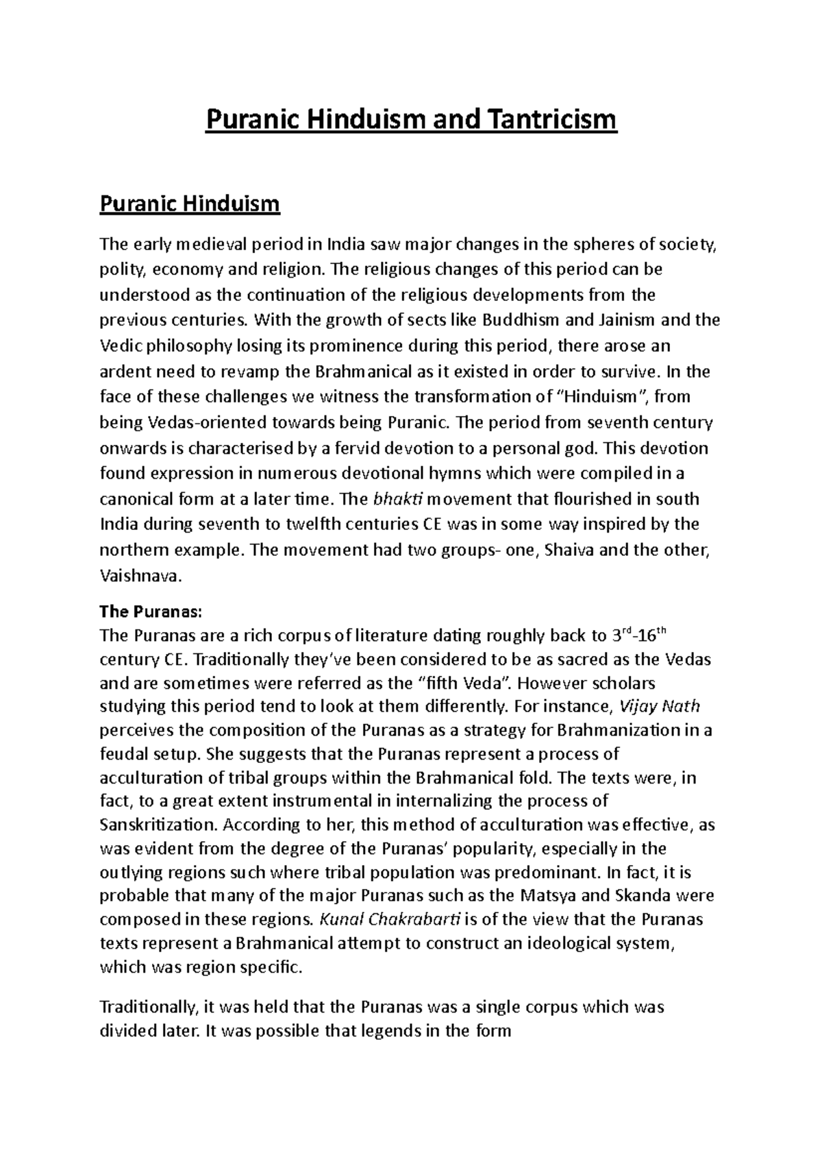 Puranic Hinduism and Tantracism - Puranic Hinduism and Tantricism ...