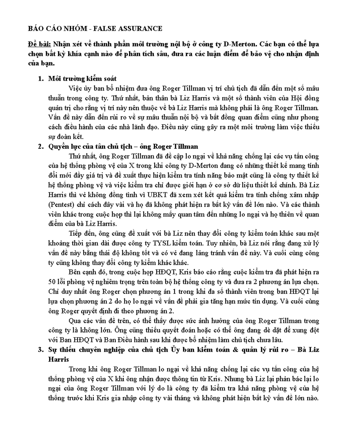 False Assurance - BÁO CÁO NHÓM - FALSE ASSURANCE Đề bài: Nhận xét về ...