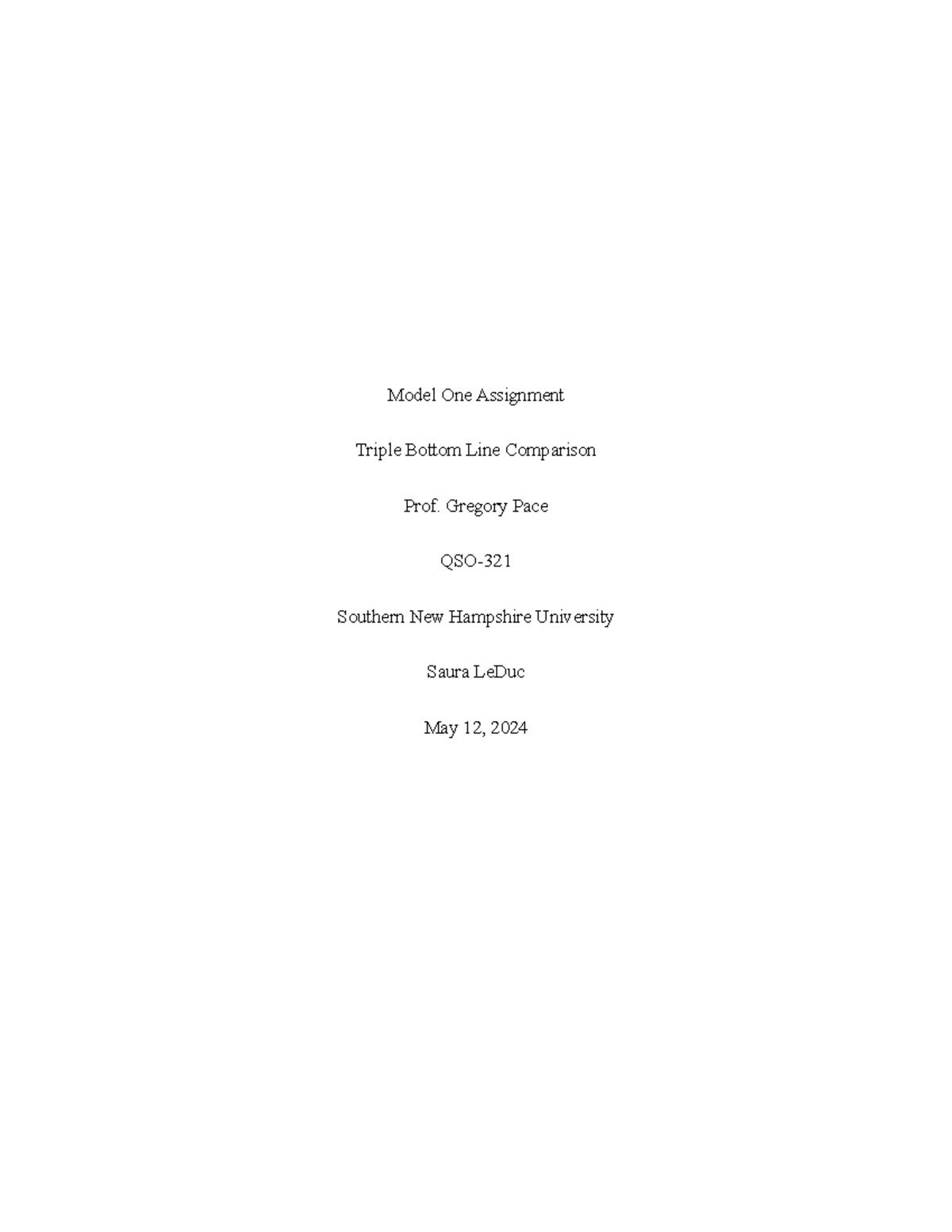 Model One Assignment - Module 1 - Model One Assignment Triple Bottom ...