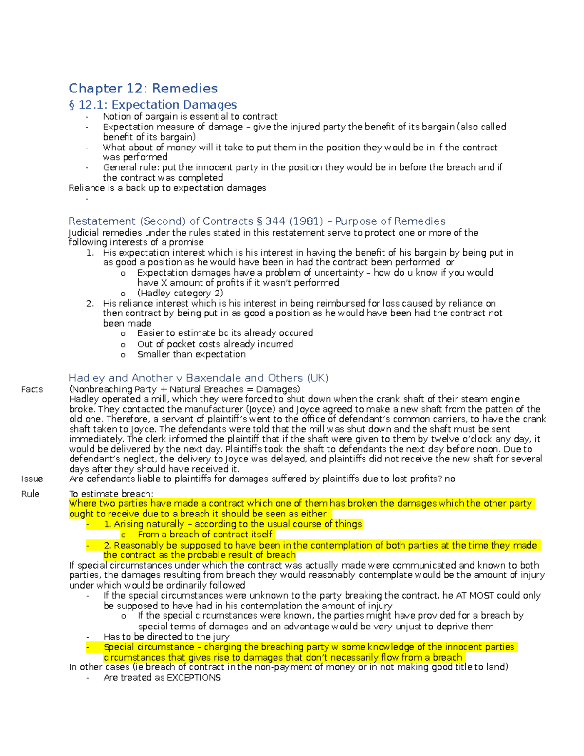 Expectation damage - Summary of Concept - Chapter 12: Remedies § 12 ...
