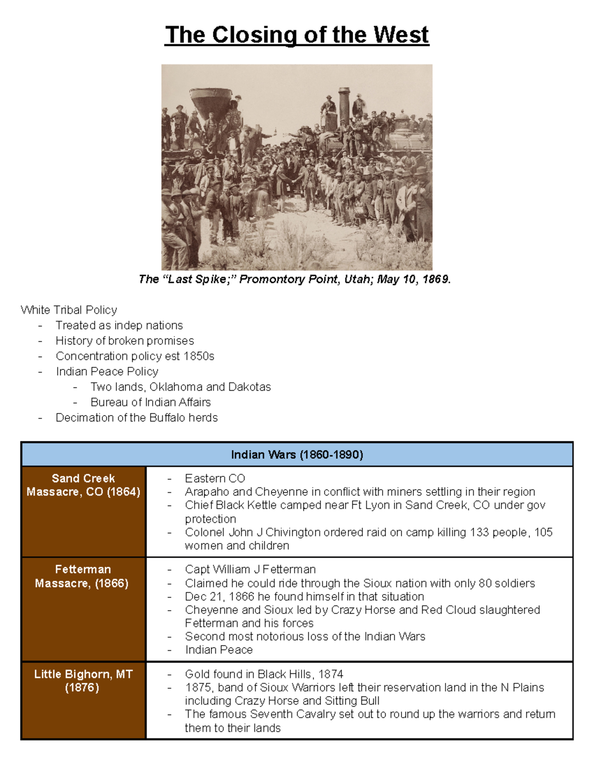 J. The Closing of the West - The Closing of the West The “Last Spike ...