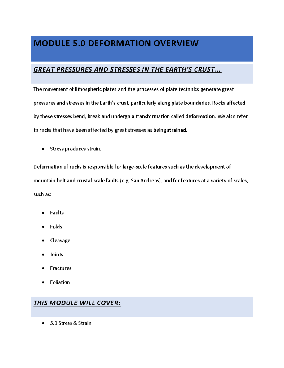 Module 5 - Deformation - MODULE 5 DEFORMATION OVERVIEW GREAT PRESSURES ...