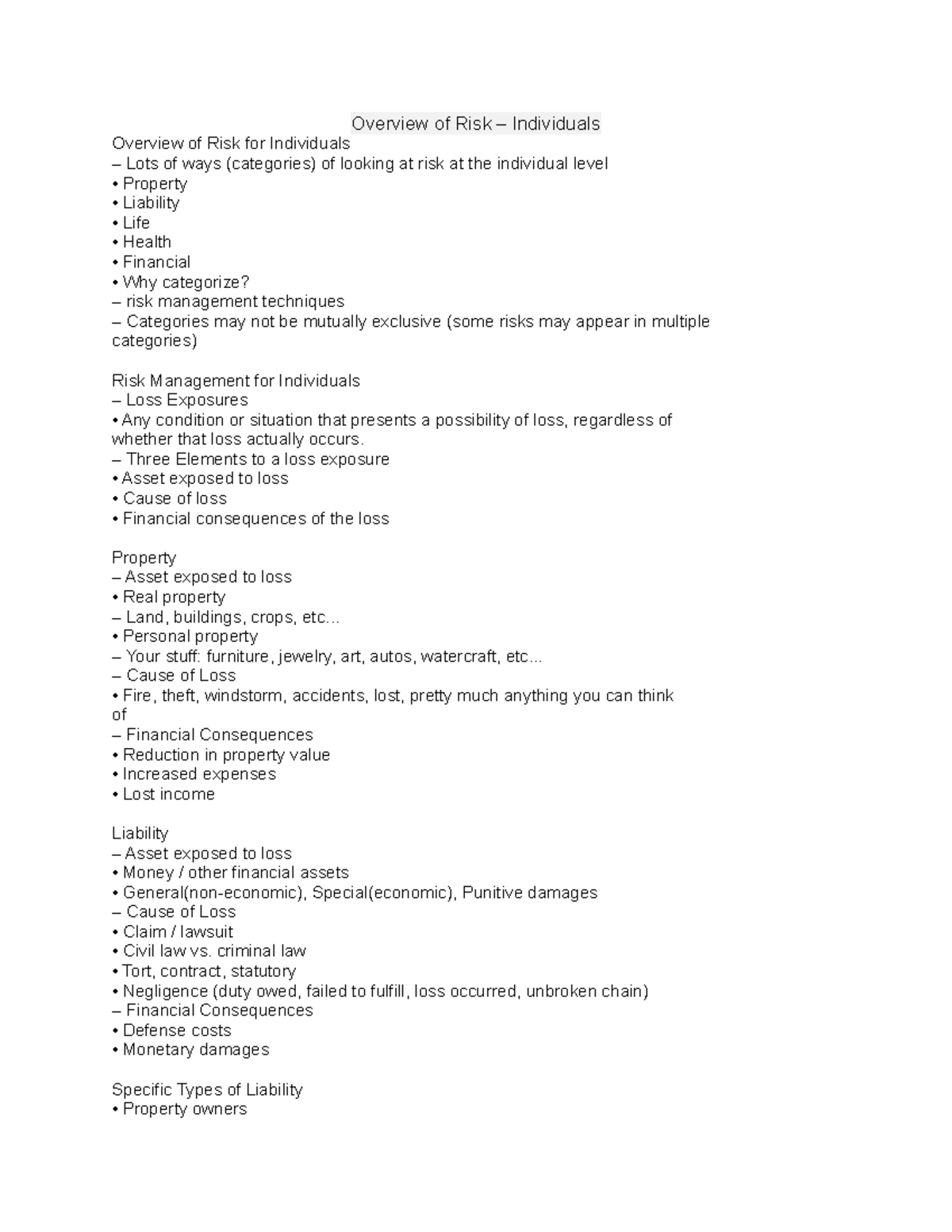 Module 7 Notes - Overview of Risk – Individuals Overview of Risk for ...