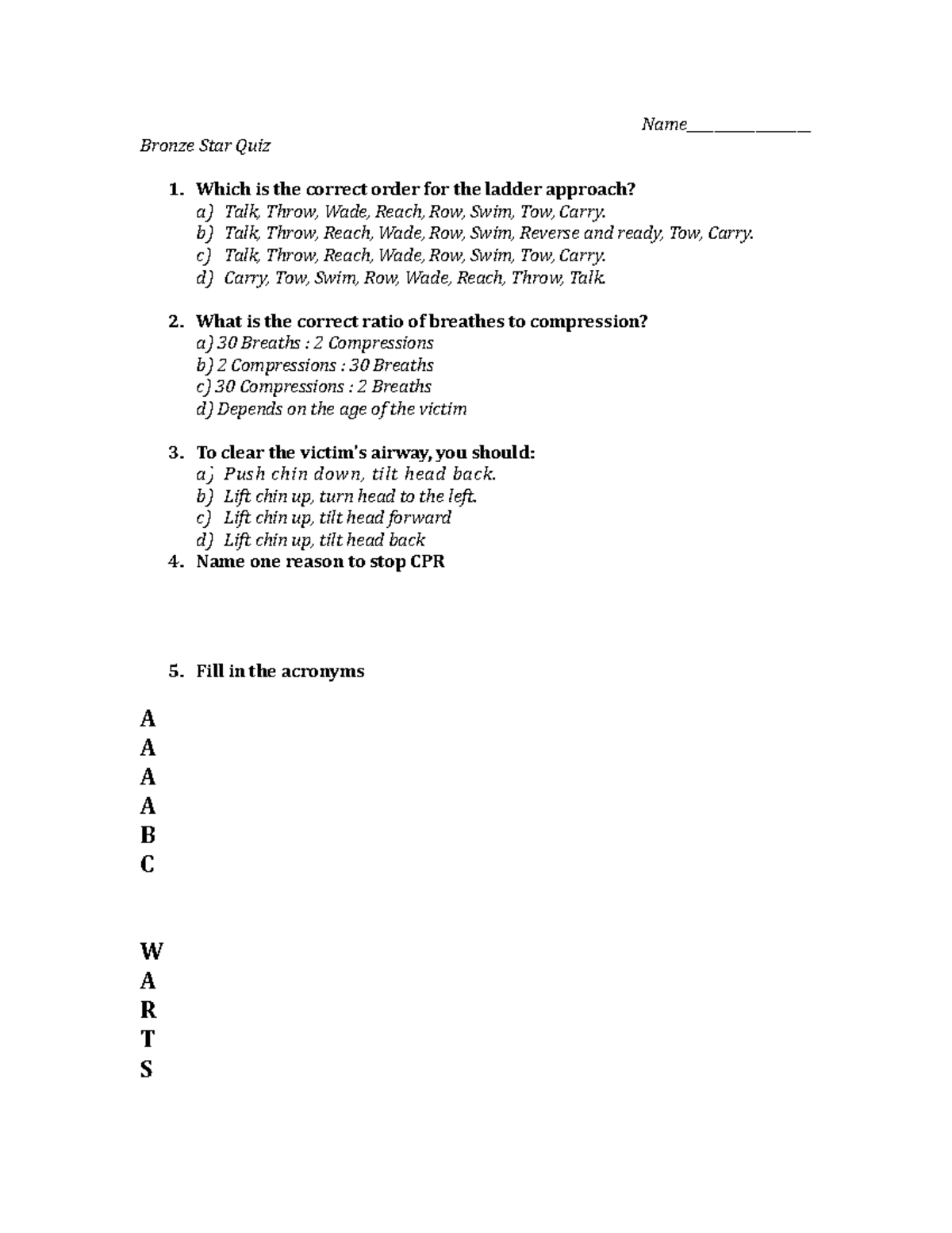 Star Quiz - details - Name__________________ Bronze Star Quiz Which is ...