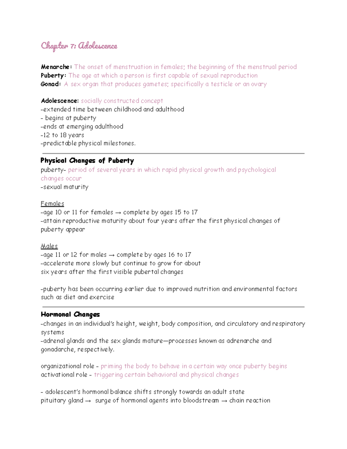 Ch. 7 Psych 41 notes - Chapte 7: Adolescenc Menarche: The onset of ...