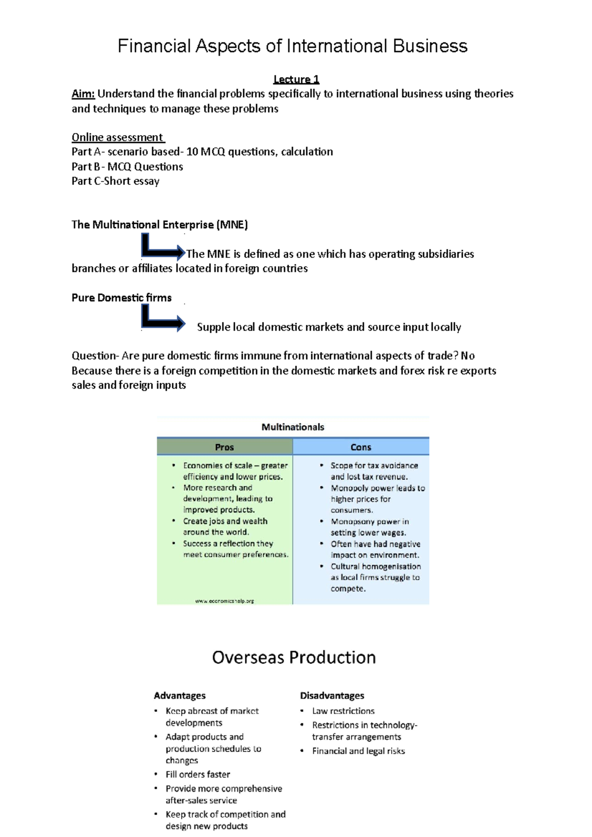 Lecture 1 - intro to international business - Financial Aspects of ...