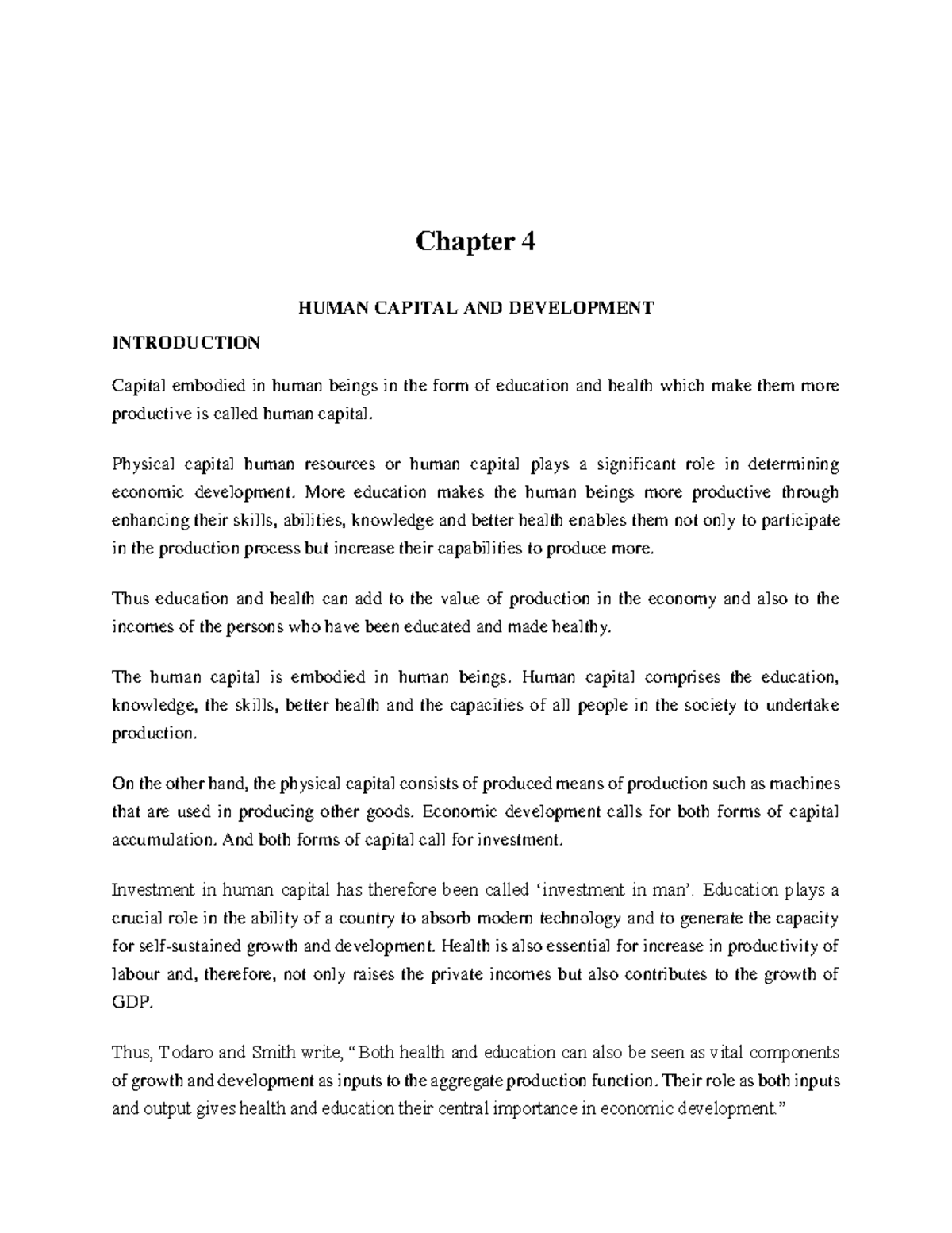 Chapter 4 ECO 310 - Economic Development - Chapter 4 HUMAN CAPITAL AND ...