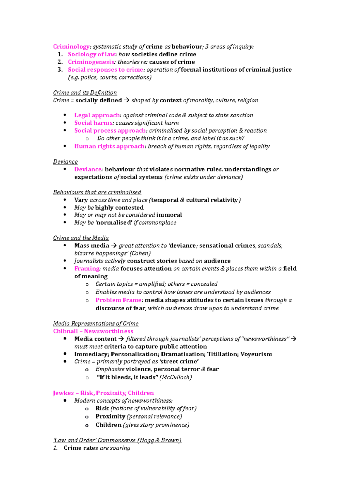 Understanding Crime Notes - Criminology: systematic study of crime as ...
