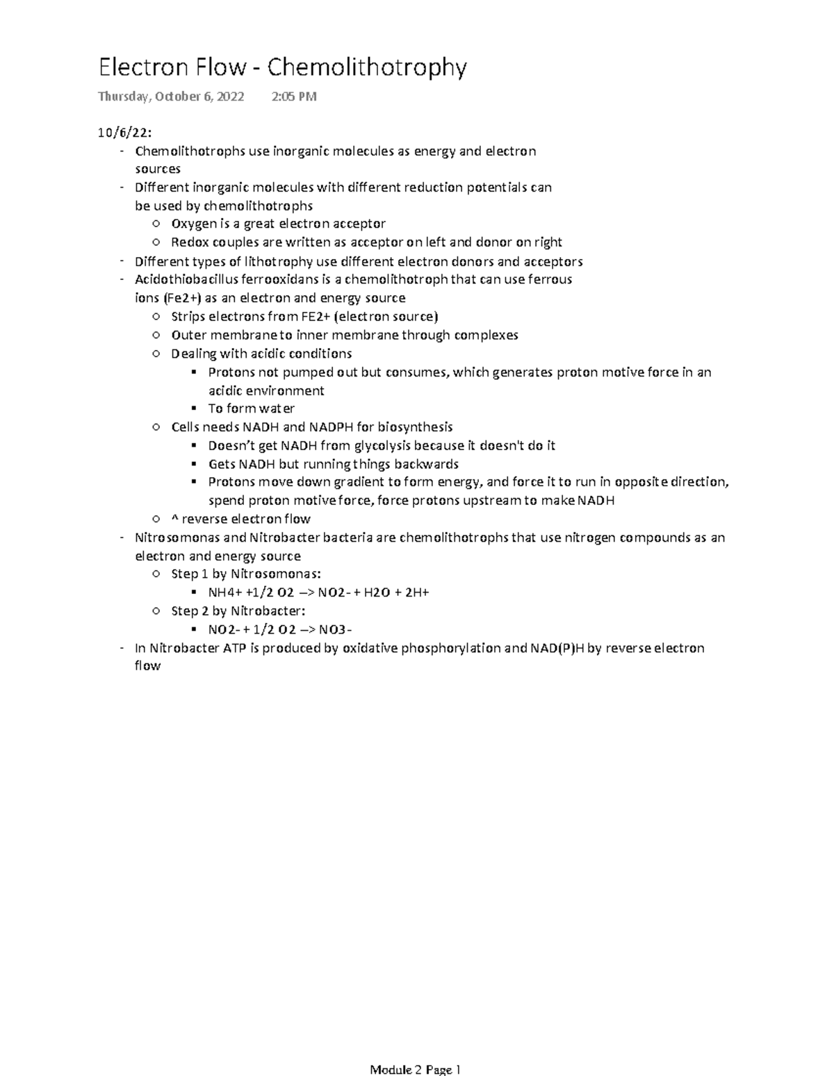 Electron Flow - Chemolithotrophy - 10/6/22: Chemolithotrophs use ...