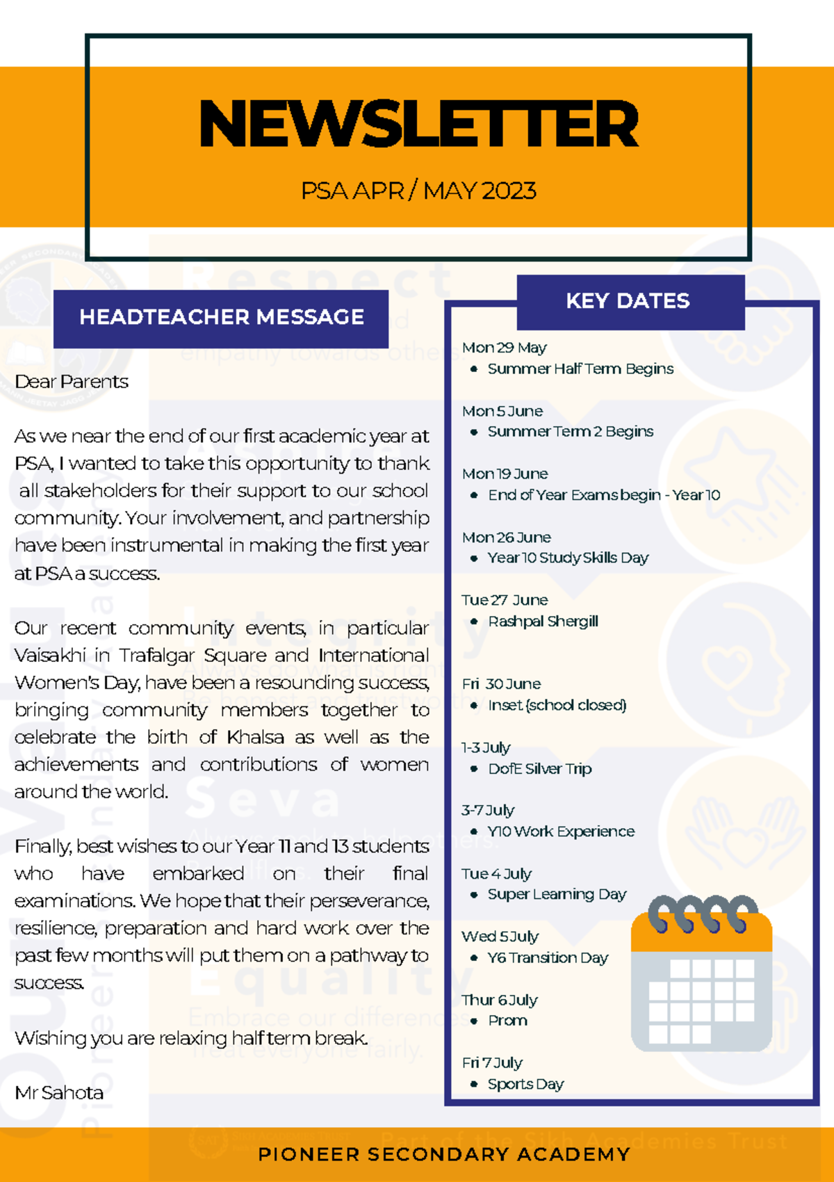 Httpsattachments.classcharts - NEWSLETTER PSA APR / MAY 2023 Dear ...