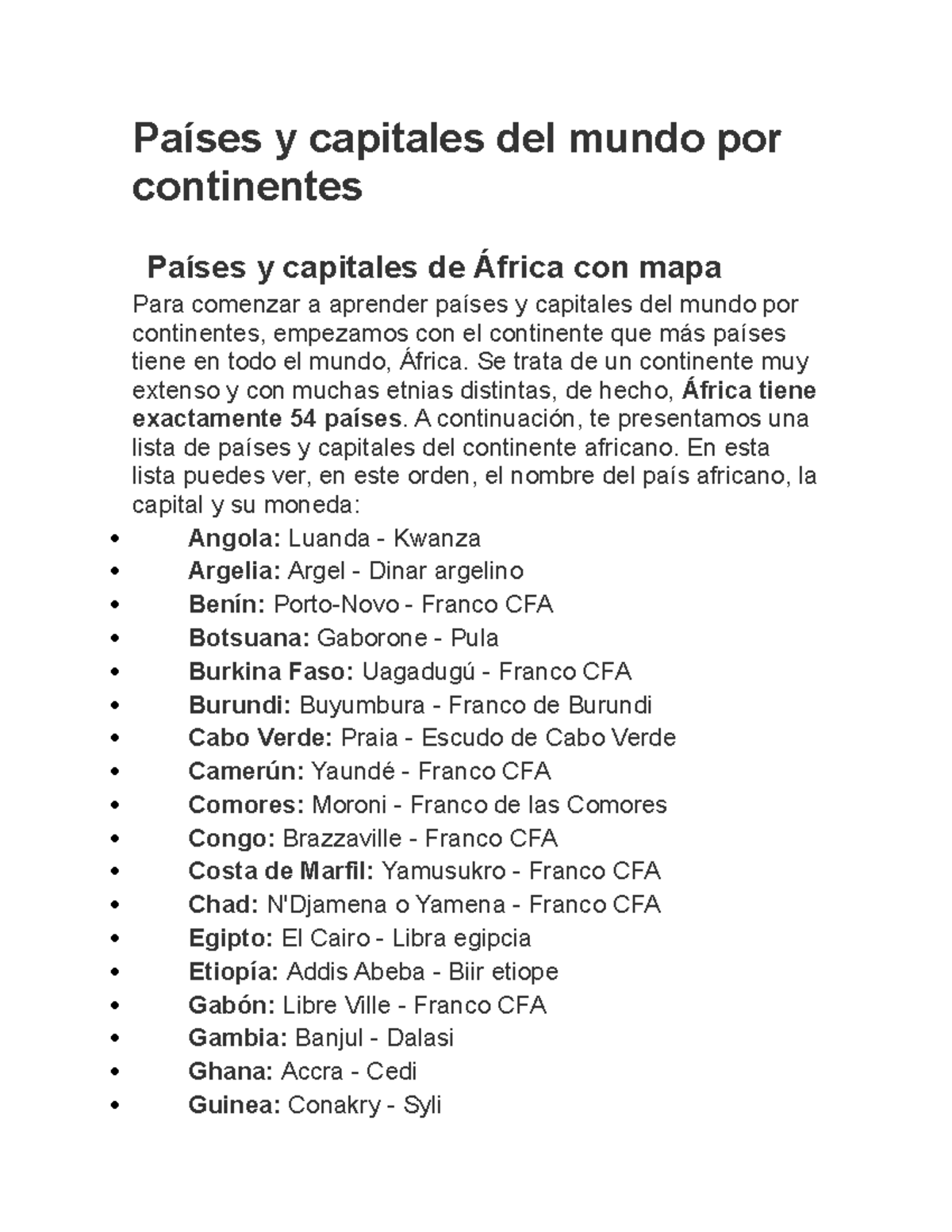 Países y capitales del mundo por continentes - Países y capitales del ...