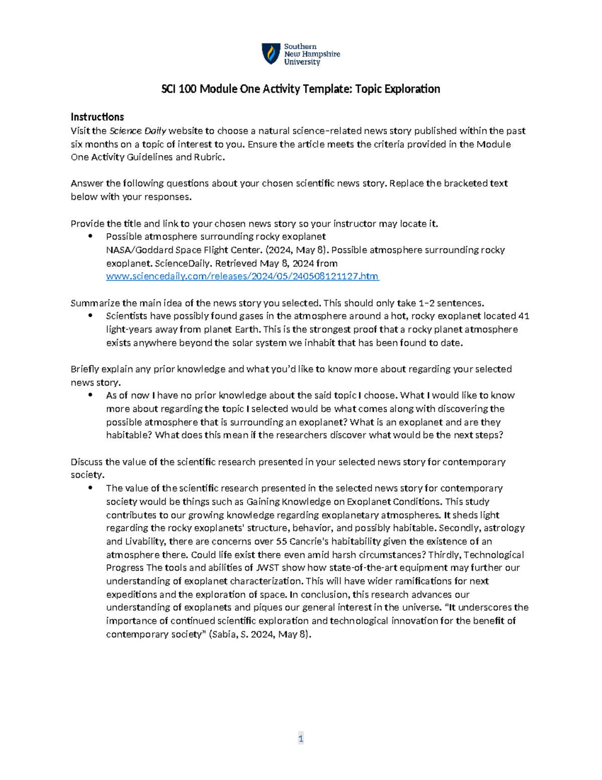 1-2 Activity Topic Exploration - SCI 100 Module One Activity Template ...