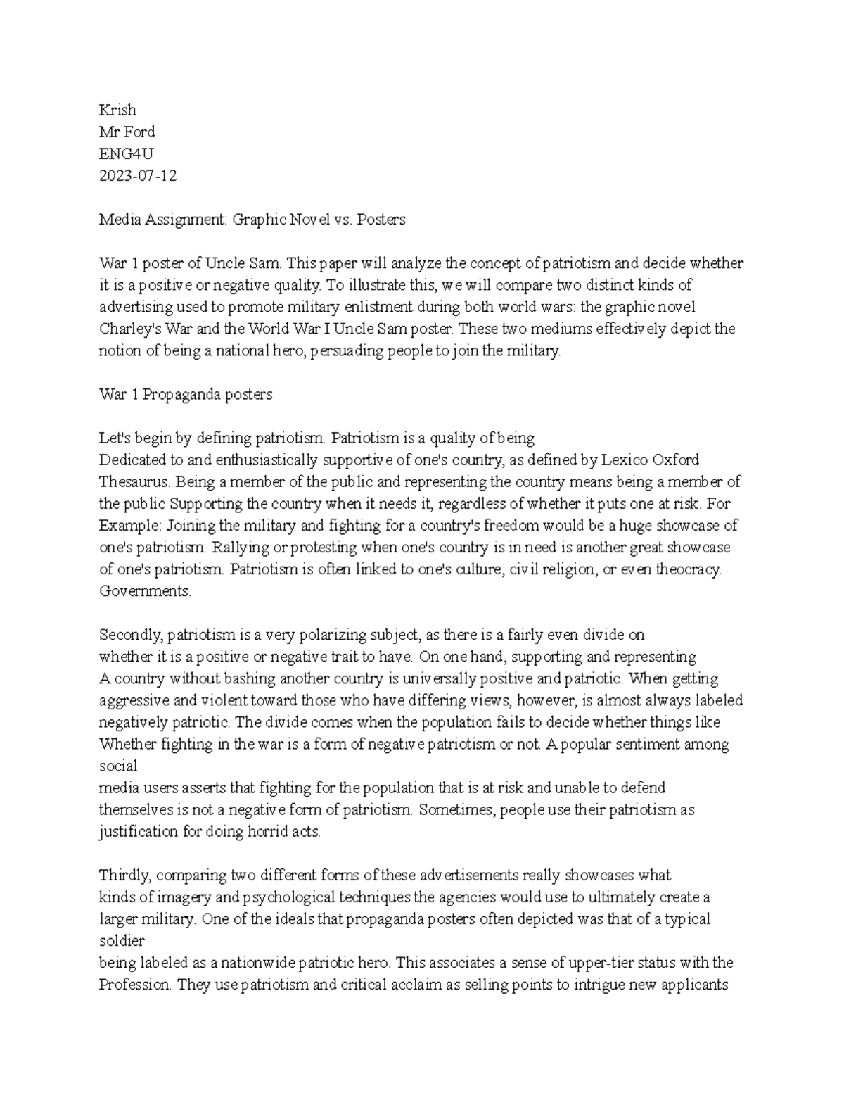 Media assignment - Krish Mr Ford ENG4U 2023-07- Media Assignment ...