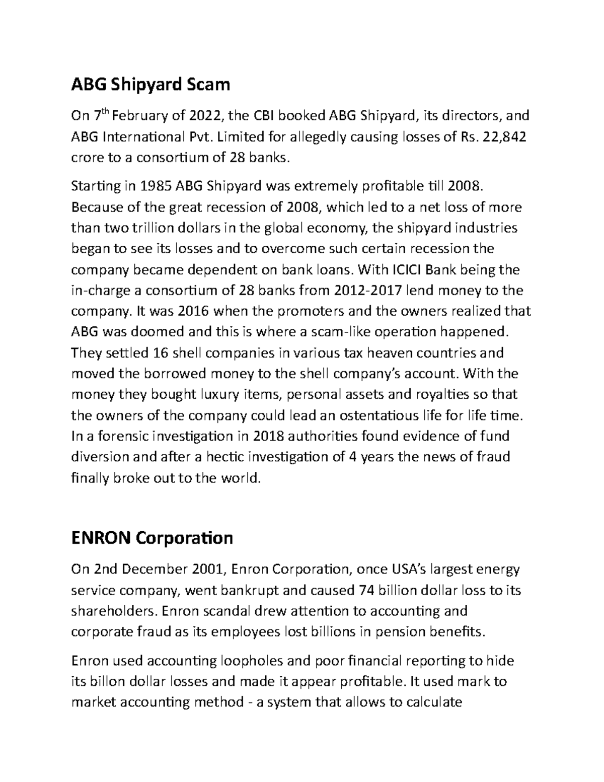 Scam - This document consists of a brief summary of 5 biggest Financial scams that - ABG ...