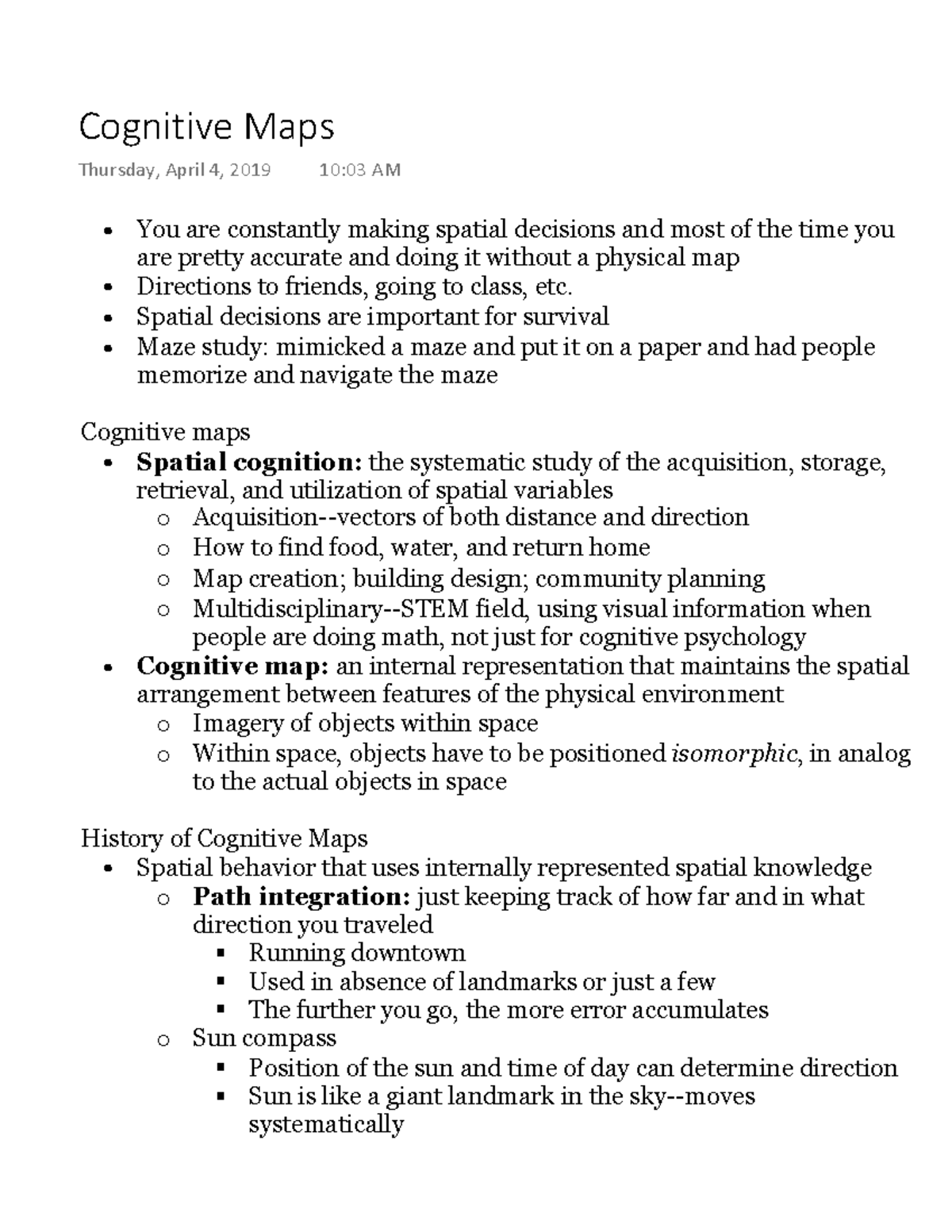 Cognitive Maps - Lecture notes 13 - Warning: TT: undefined function: 32 ...