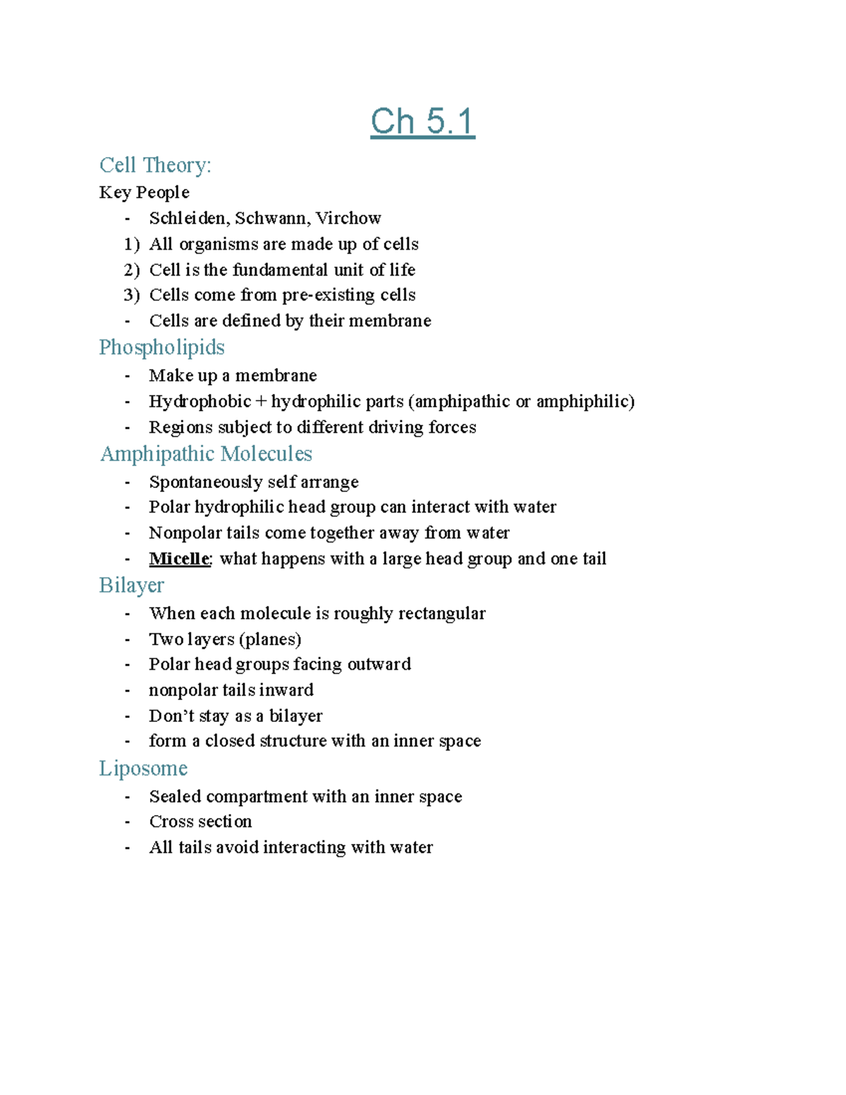 Bio 140 Lecture Notes Ch5.1 - Ch 5. Cell Theory: Key People - Schleiden ...