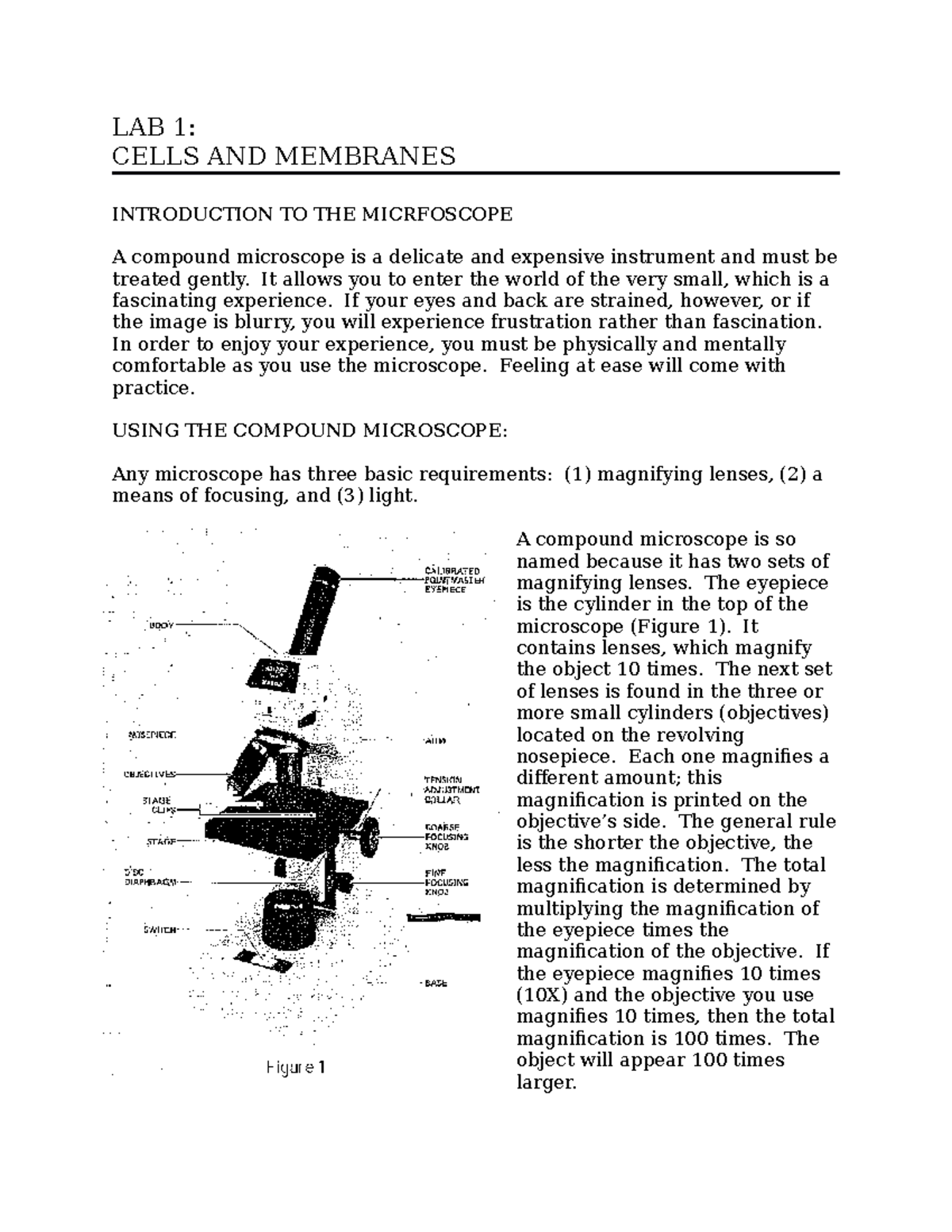Bio 111 Lab 1 Cells and membranes - LAB 1: CELLS AND MEMBRANES ...