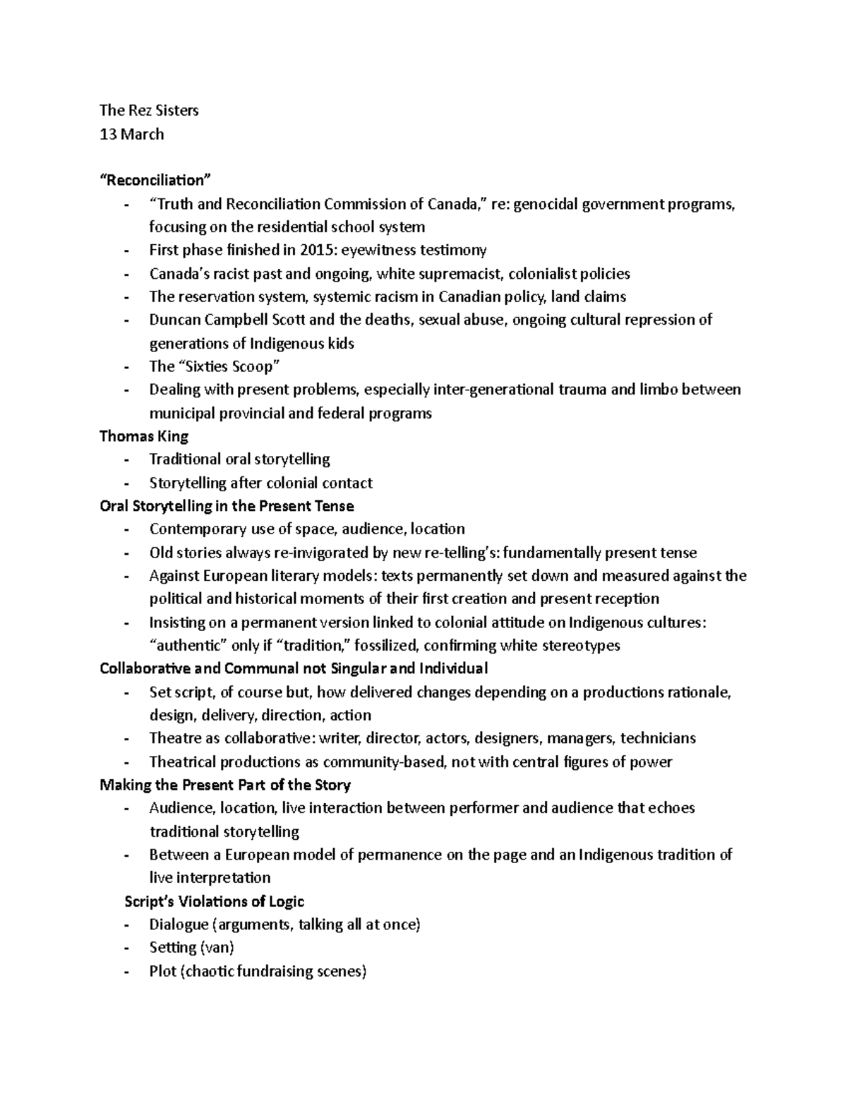 The Rez Sisters - Prof. Rob Winger - The Rez Sisters 13 March ...