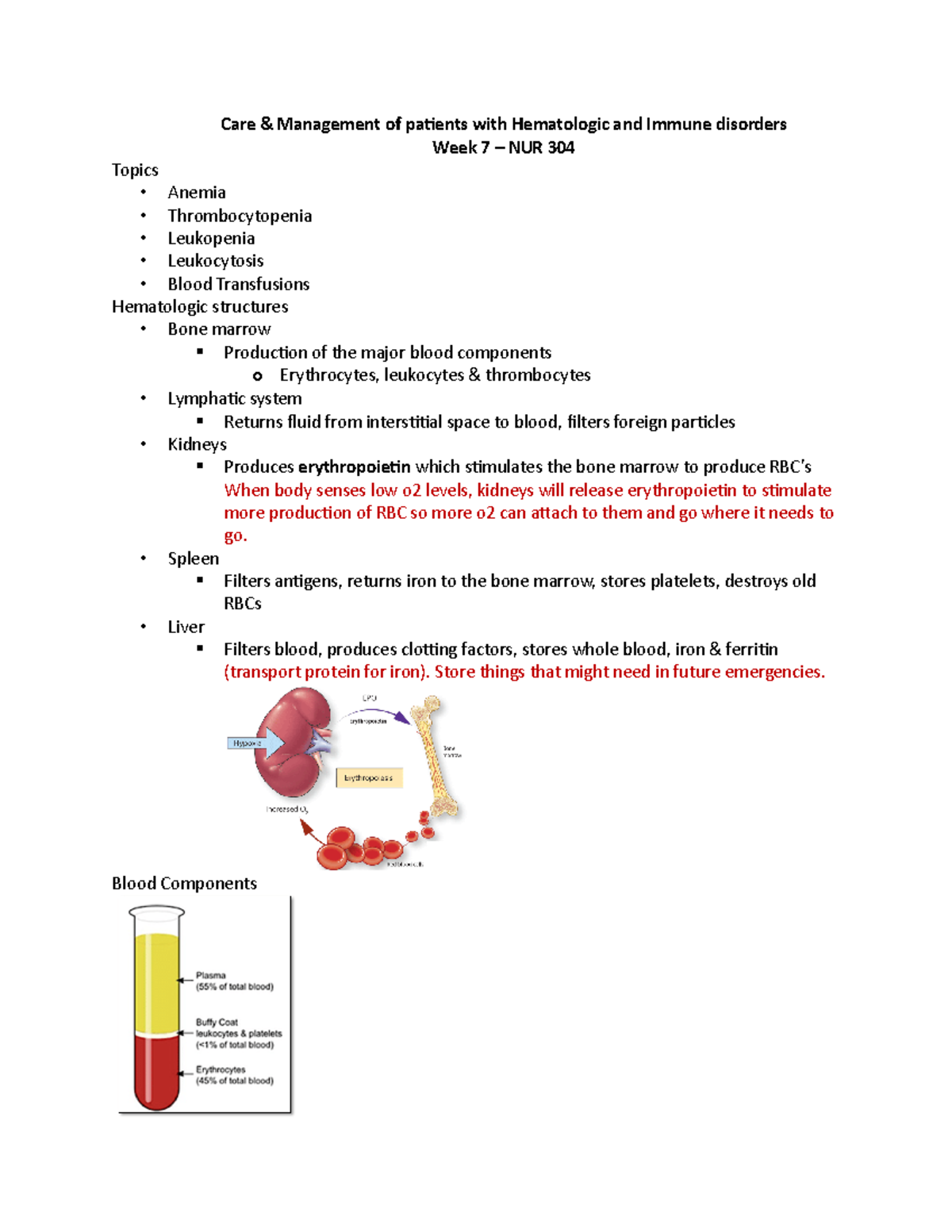 Week 7 - Hematology - Care & Management of patients with Hematologic ...