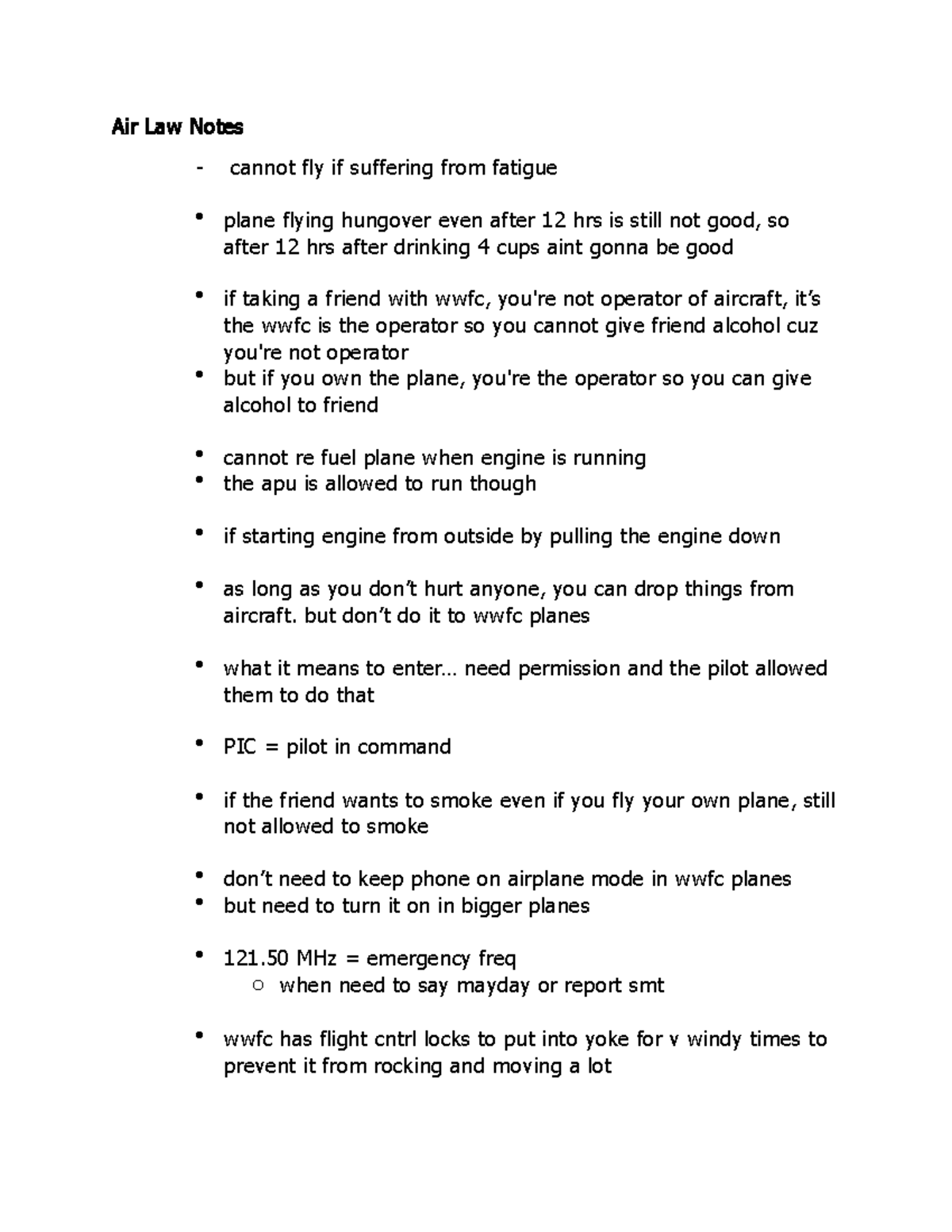Flight Management Week 2 - Air Law Notes cannot fly if suffering from ...
