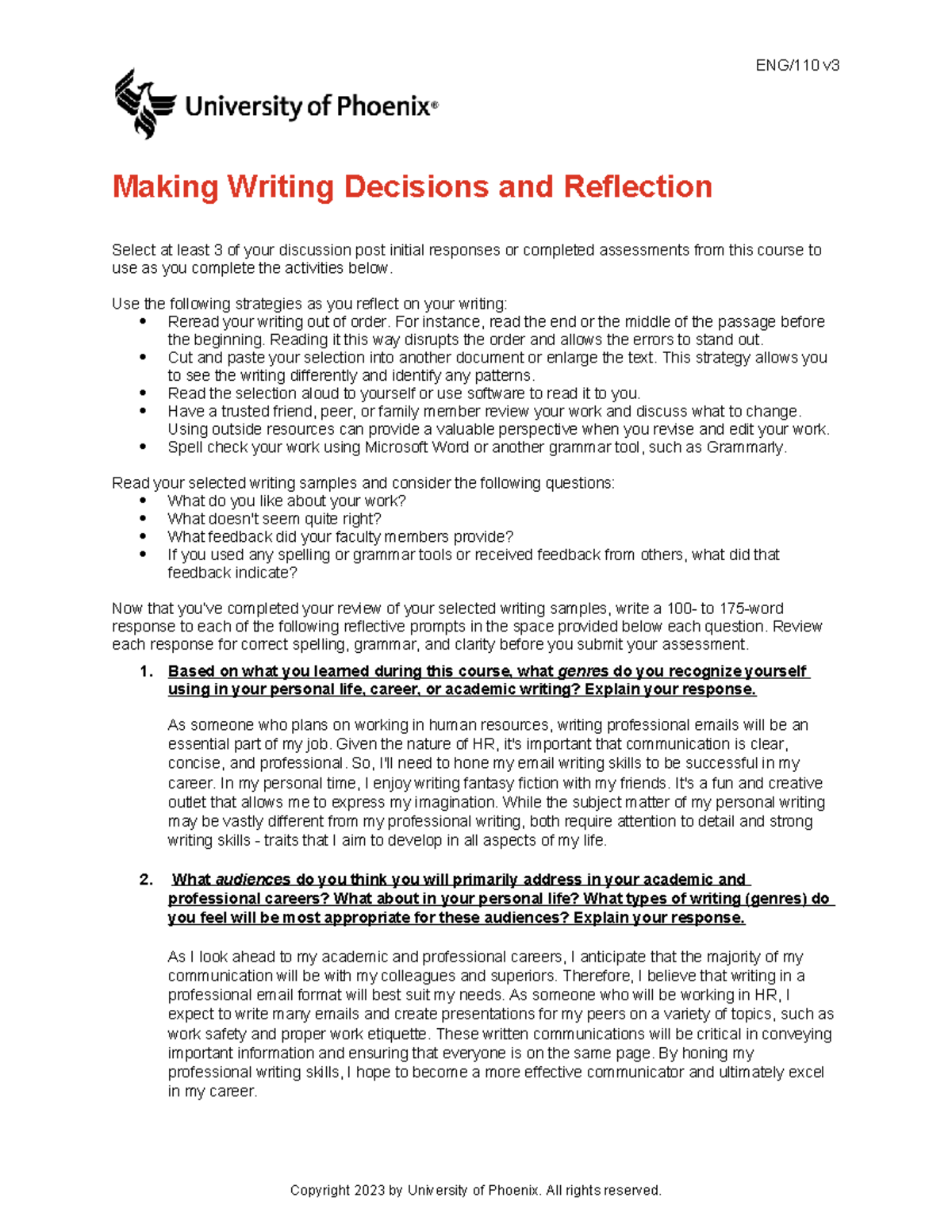 Eng110 v3 wk5 making writing decisions and reflection - ENG/110 v ...