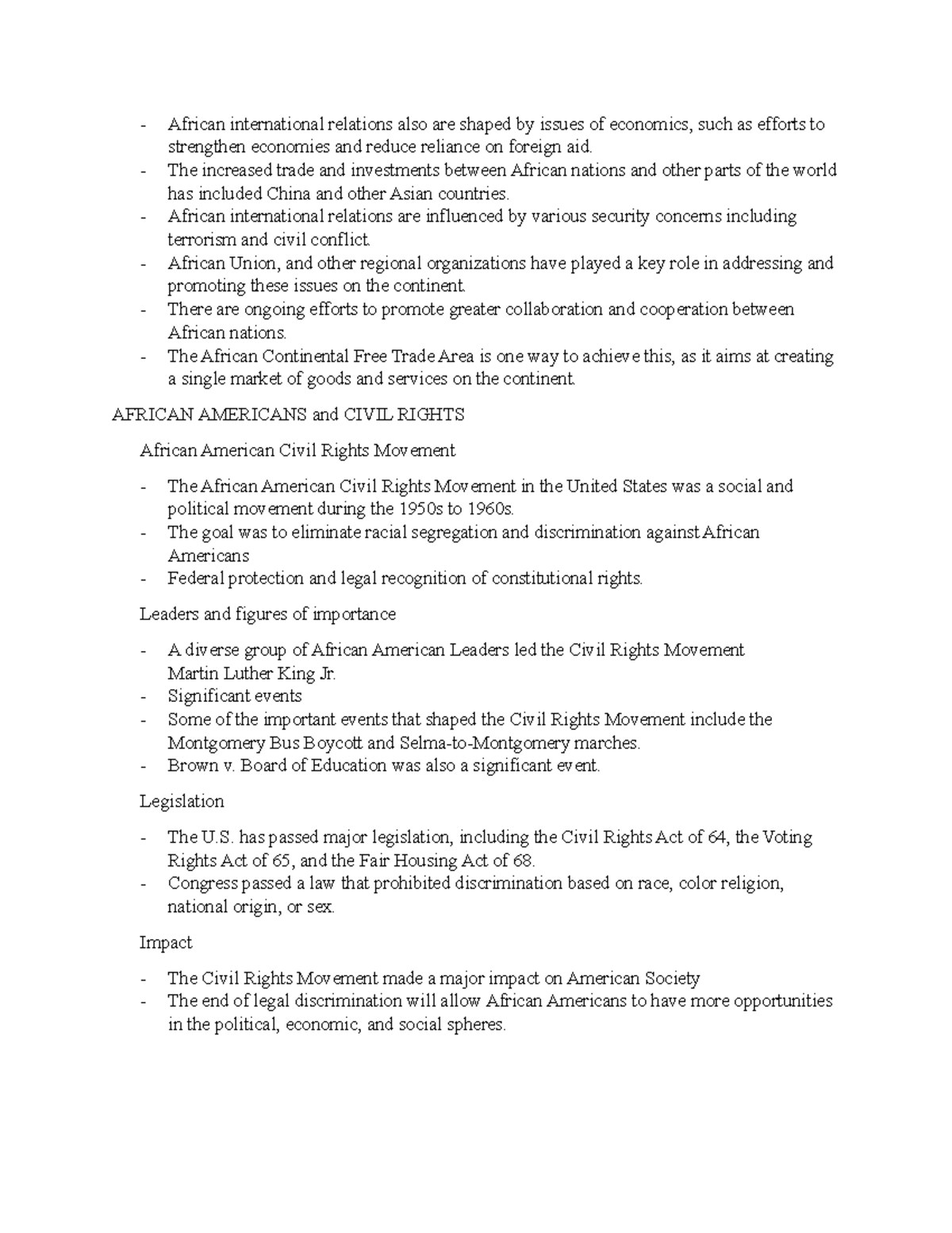 HIS 322 AFRO History Notes 29 - African international relations also ...
