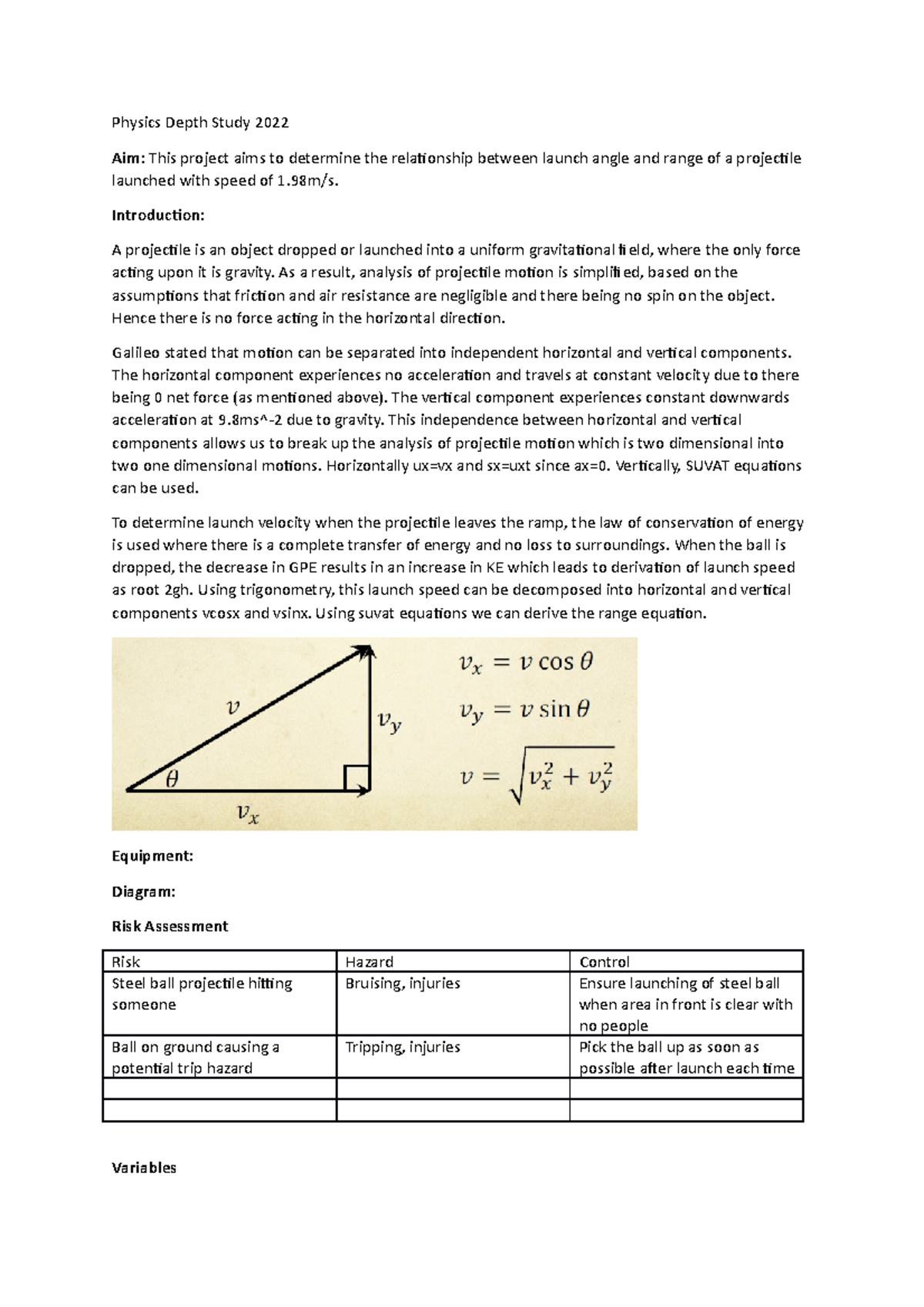 Physics Depth Study 2022 Projectile Motion - Physics Depth Study 2022 ...