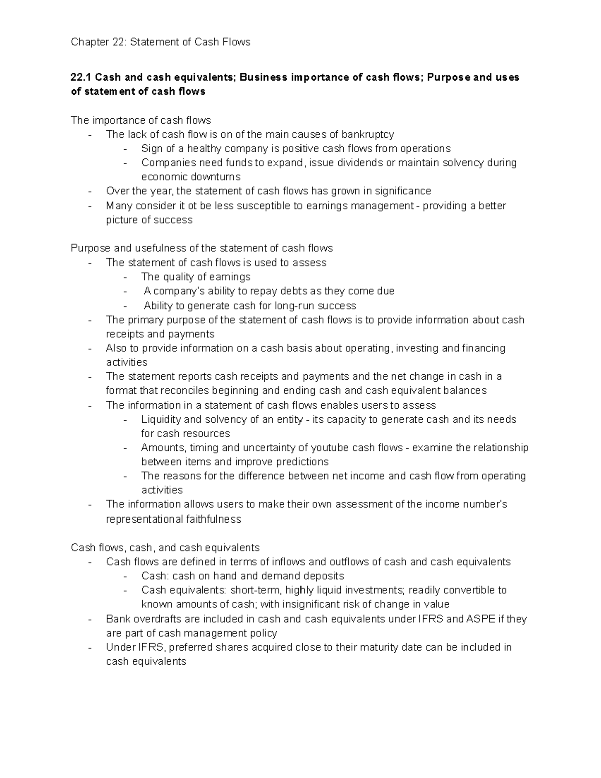 Chapter 22 - Lecture and textbook notes - 22 Cash and cash equivalents ...