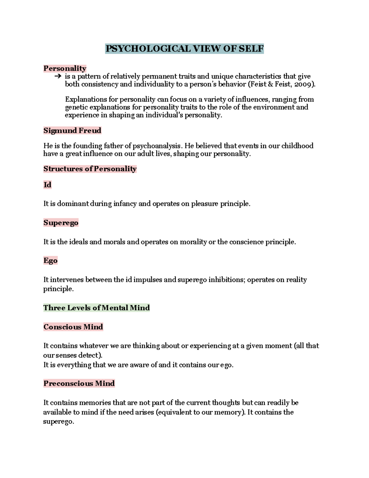 UTS - Psychological VIEW OF SELF - PSYCHOLOGICAL VIEW OF SELF ...