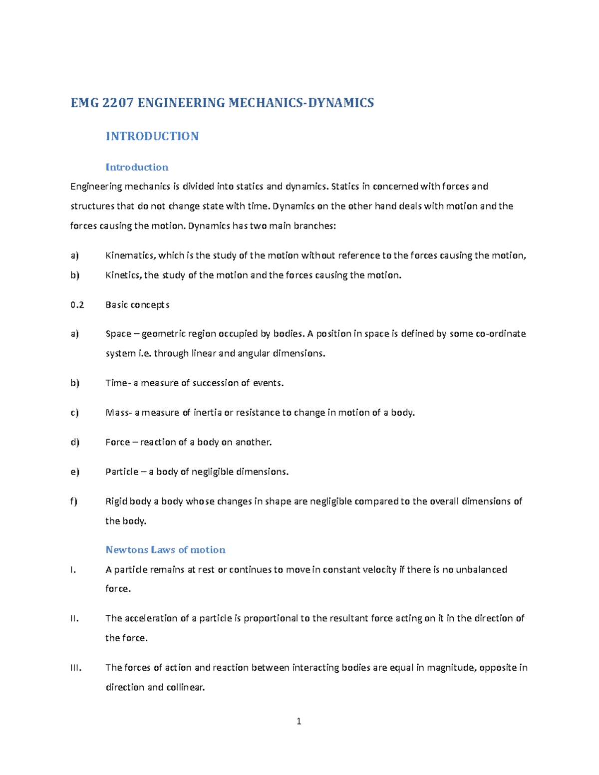 Lecture notes Dynamics - EMG 2207 ENGINEERING MECHANICS-DYNAMICS ...